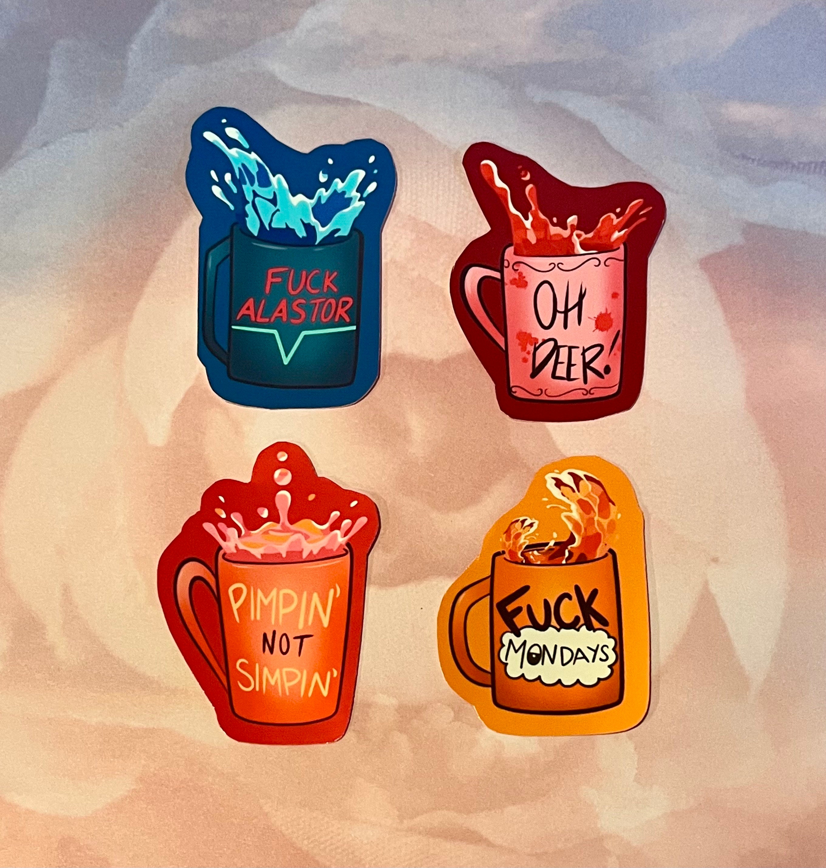 Hazbin Hotel Mug Stickers Fanart Vinyl Water Resistant Alastor Husk Vox ...