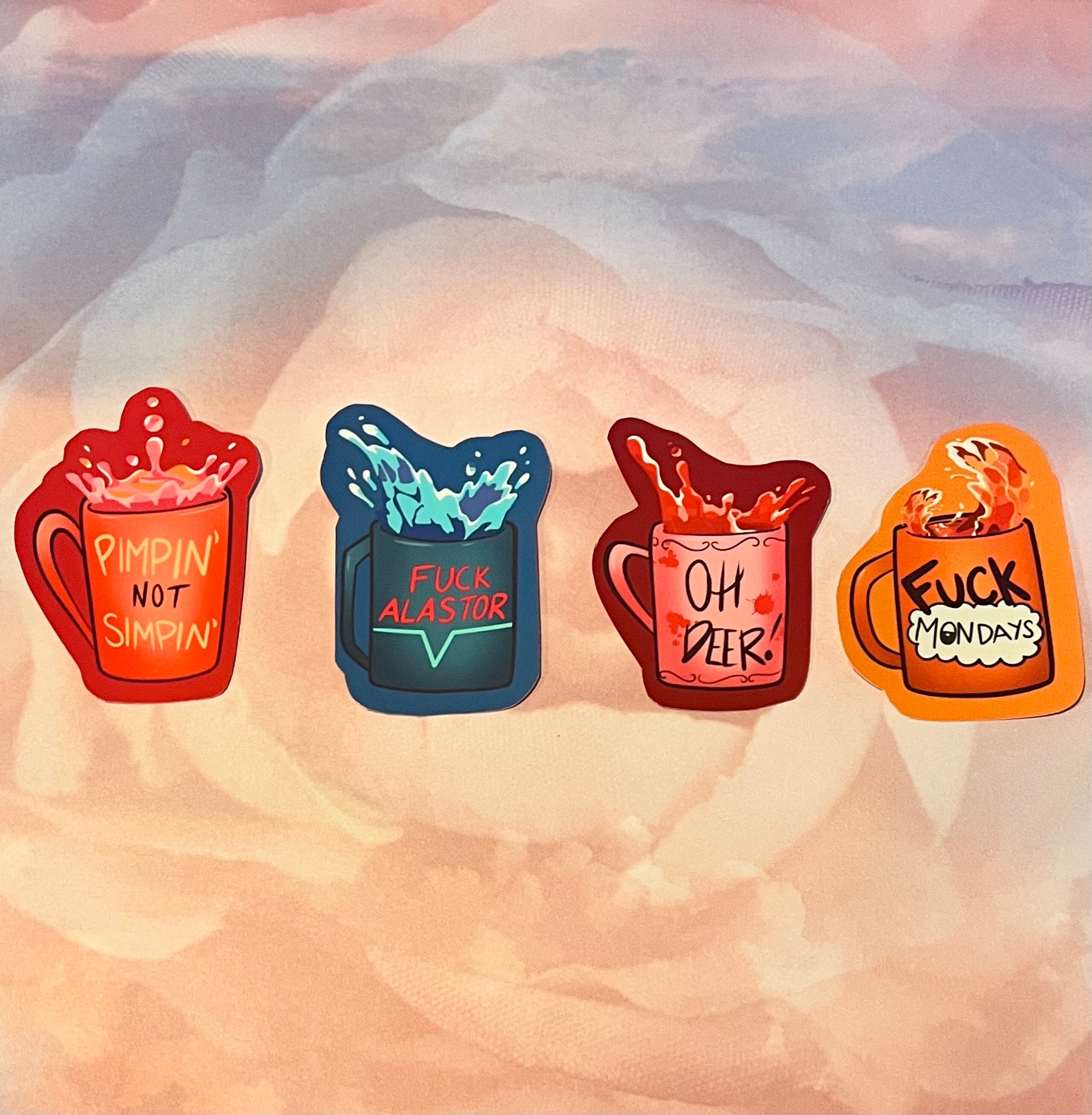 Hazbin Hotel Mug Stickers Fanart Vinyl Water Resistant Alastor Husk Vox ...