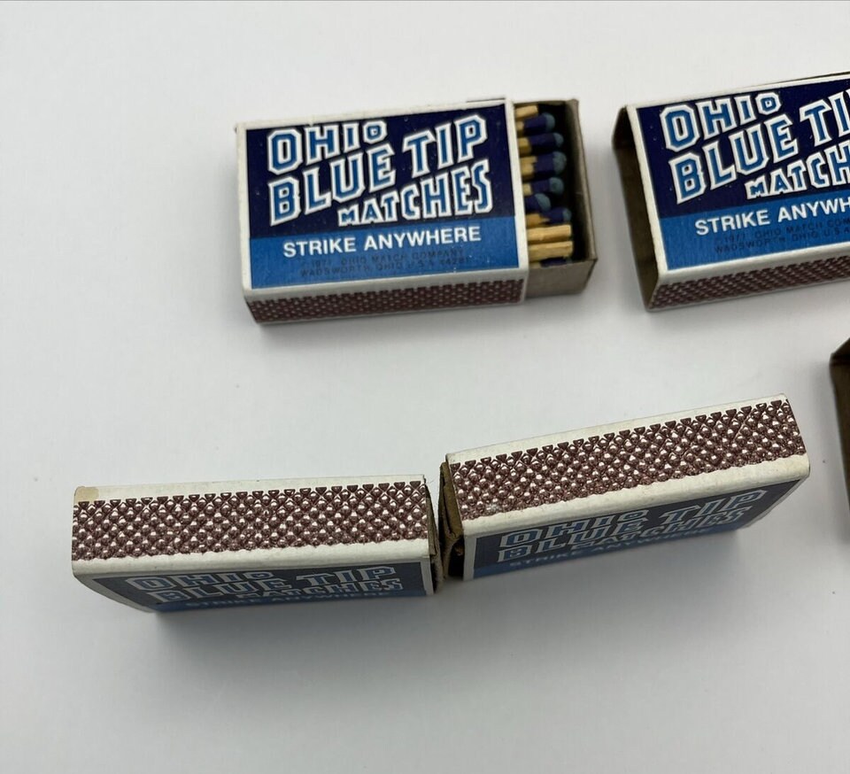 5 Boxes 1977 VINTAGE Open Box Ohio Blue Tip Strike Anywhere Wood ...