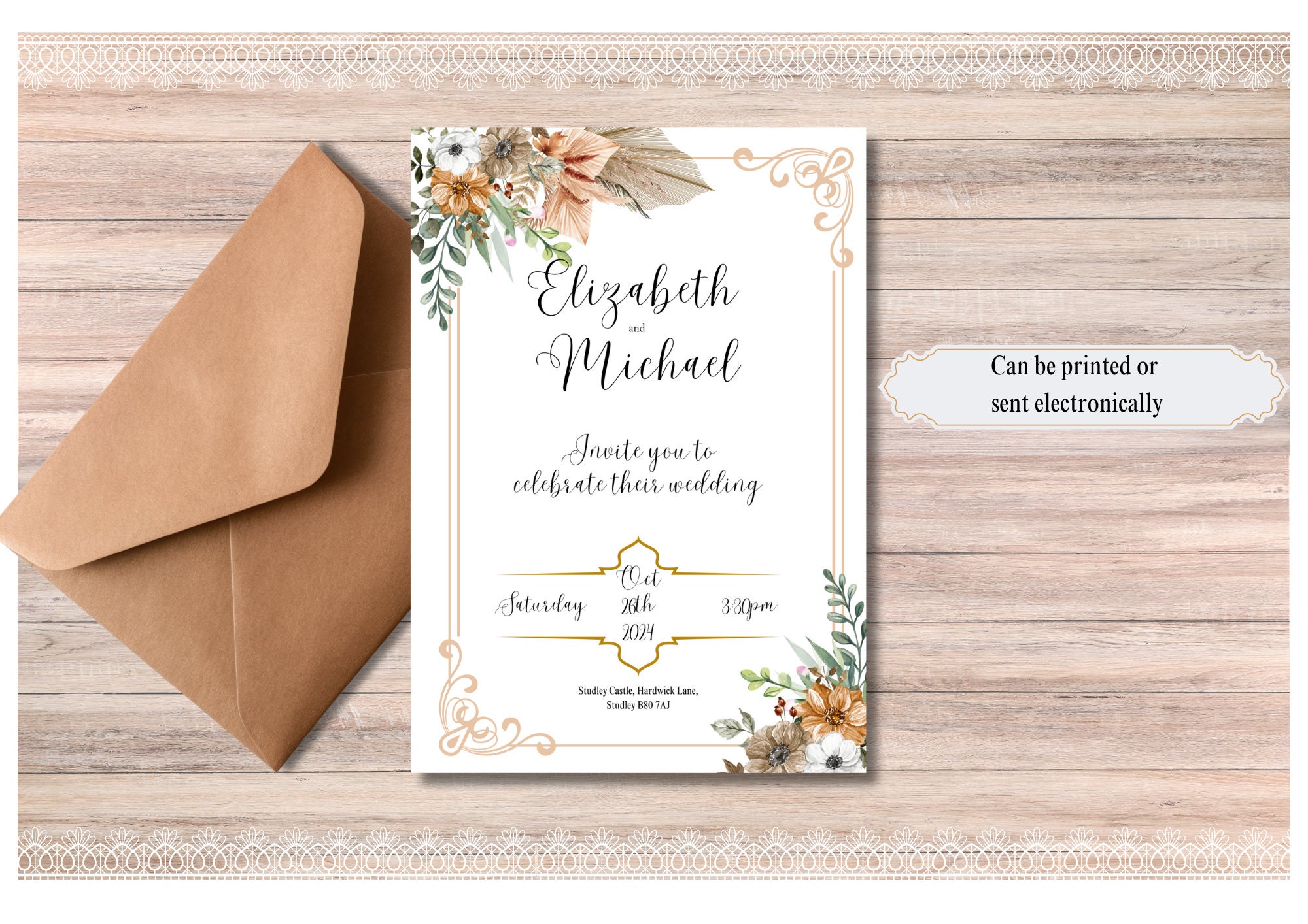 Editable Rustic Wedding Invitation Printable A5 Rustic Wedding ...