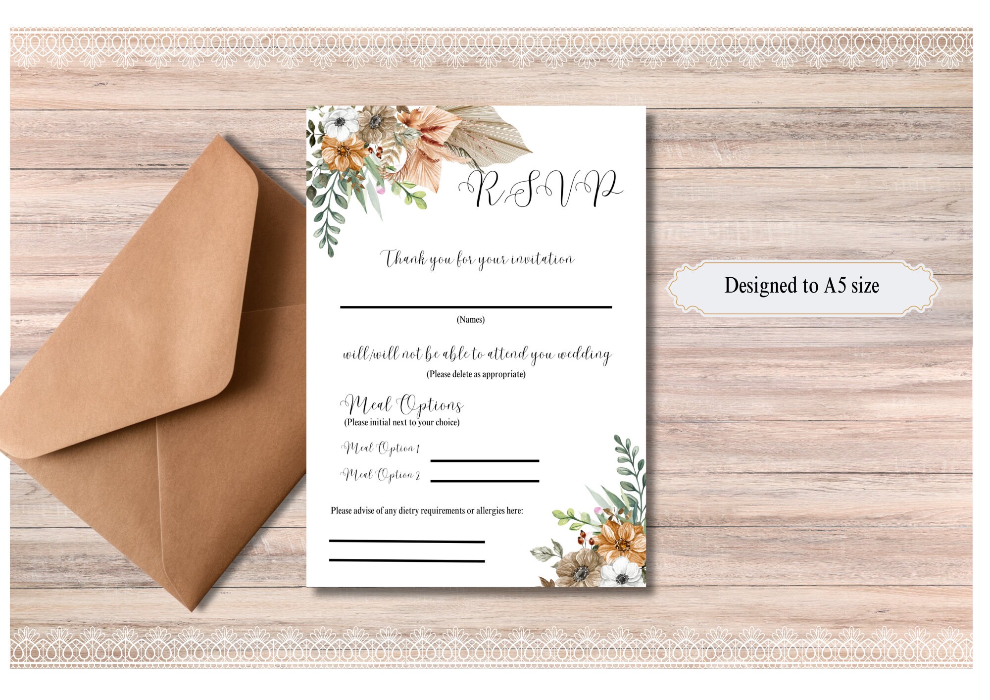 Editable Rustic Wedding Invitation - Printable A5 Rustic Wedding ...