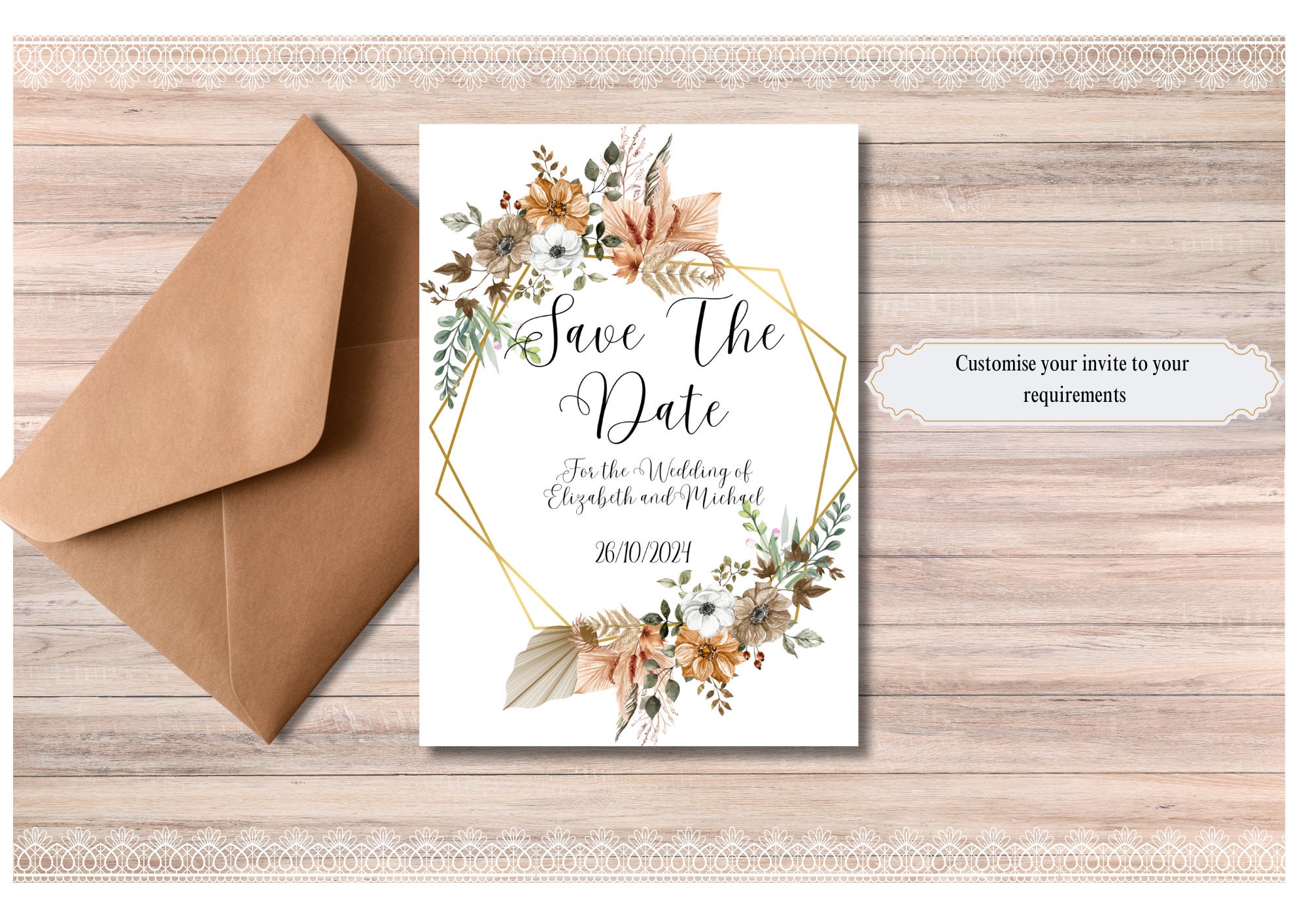 Editable Rustic Wedding Invitation - Printable A5 Rustic Wedding ...
