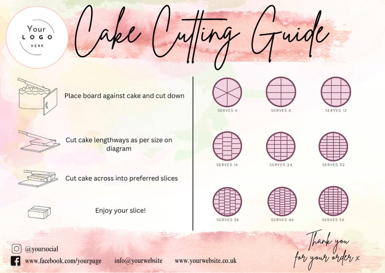 Cake Cutting Guide Editable Template, Pink Cake Cutting Guide, Cake ...