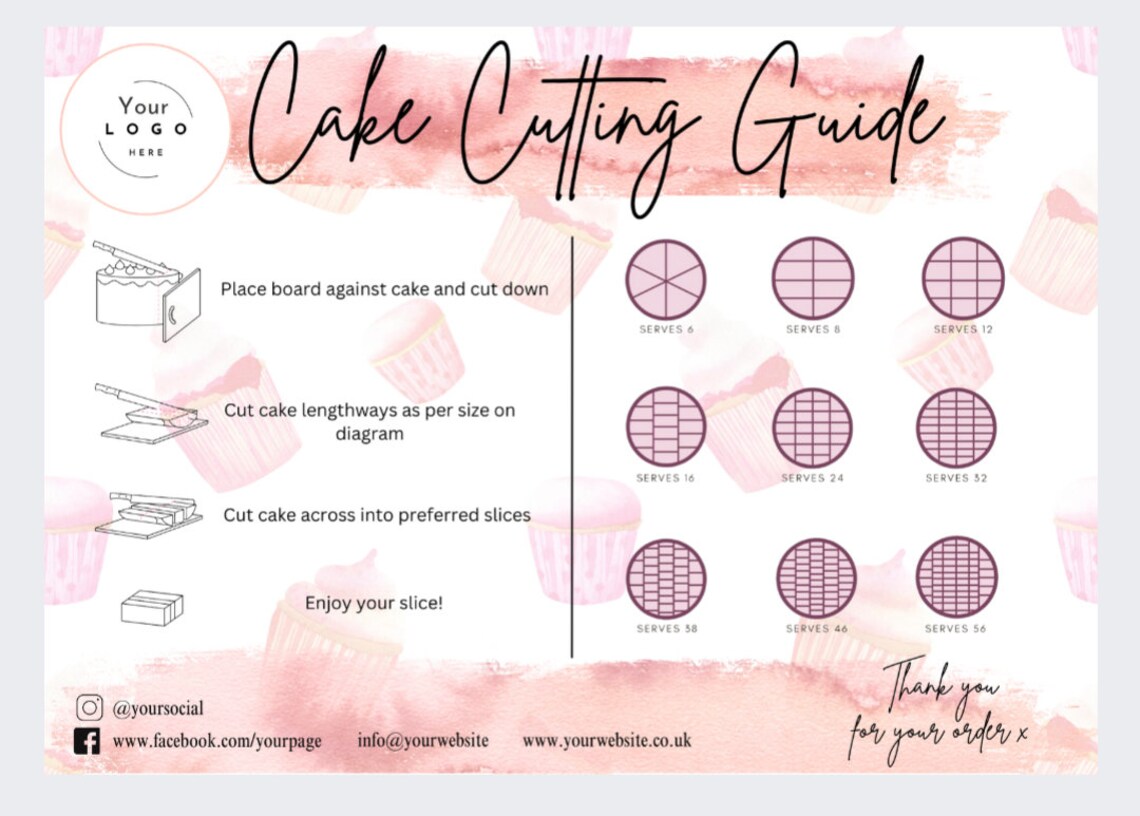 Cake Cutting Guide Editable Template, Cake Cutting Guide Printable Card ...
