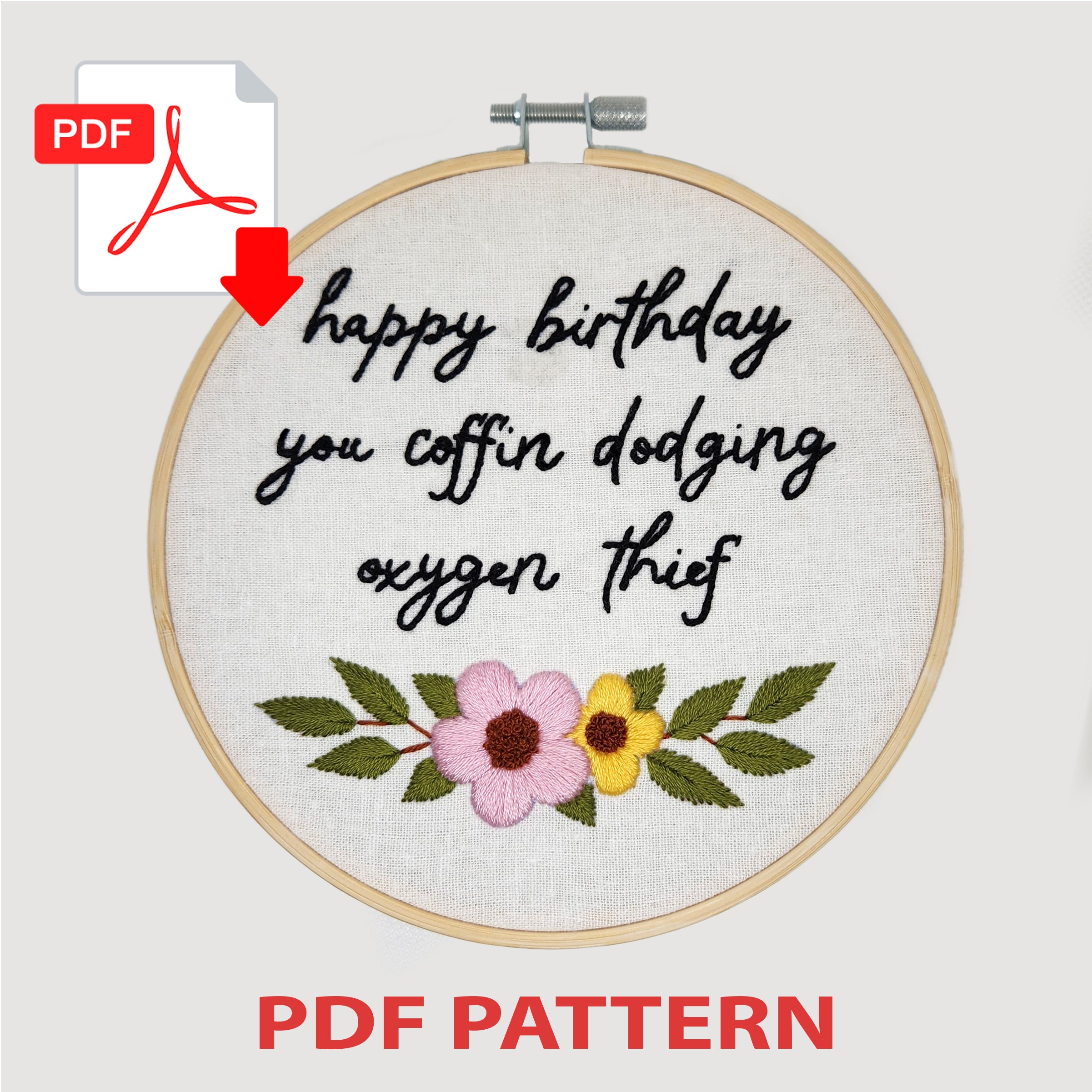 Beginner Embroidery Pattern PDF - Happy Birthday You Coffin Dodging ...