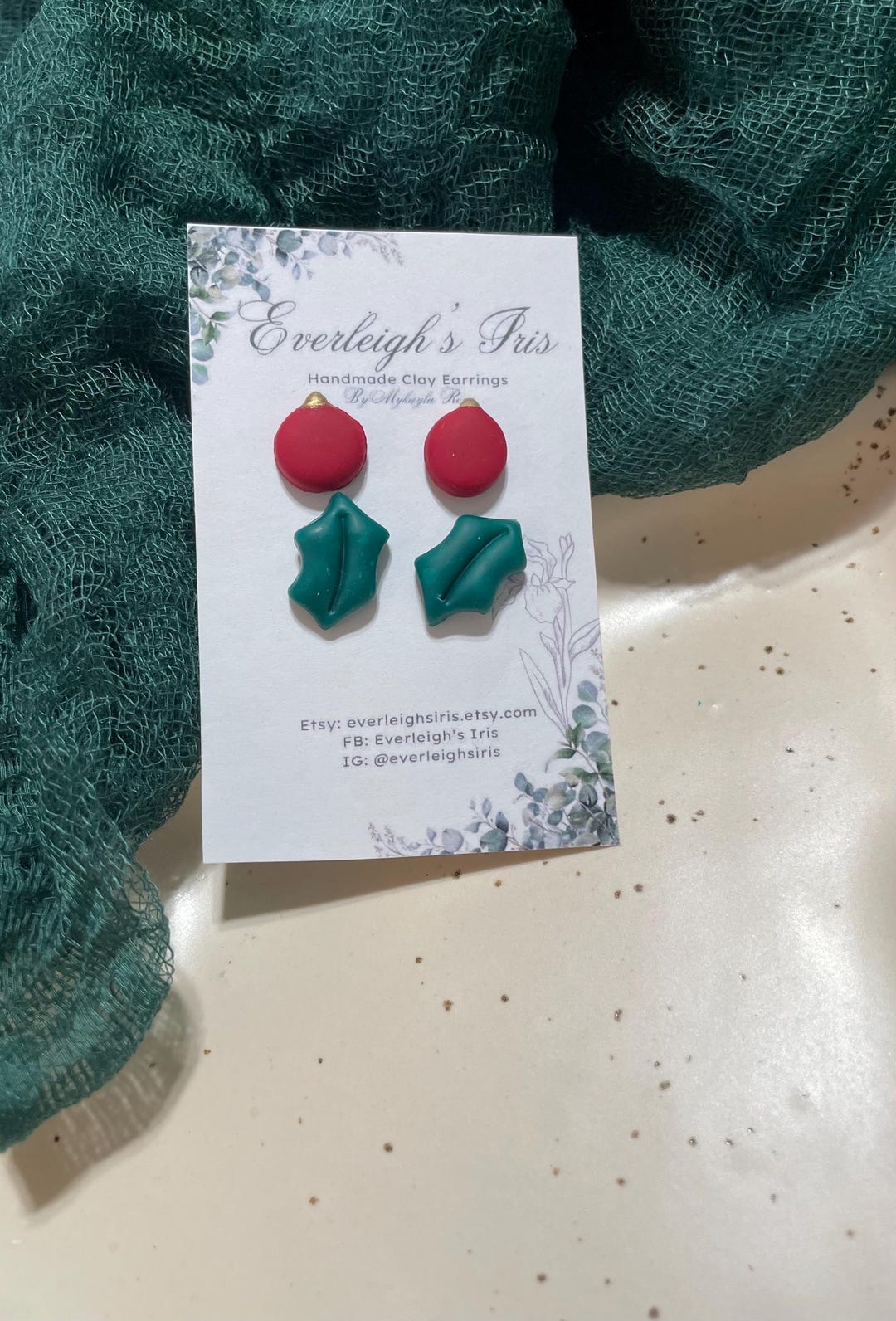 Ornament and Mistletoe Leaf Stud Pair - Etsy