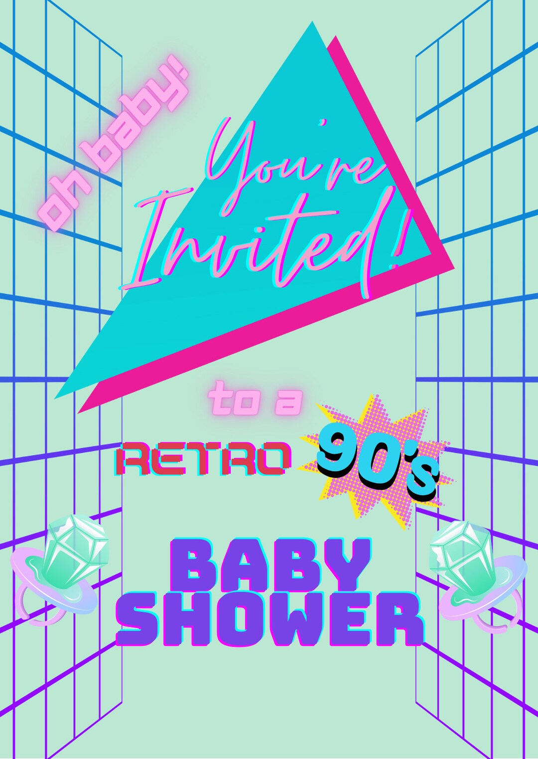90s Vintage Retro Baby Shower PNG for Printing DOWNLOAD ONLY Baby ...