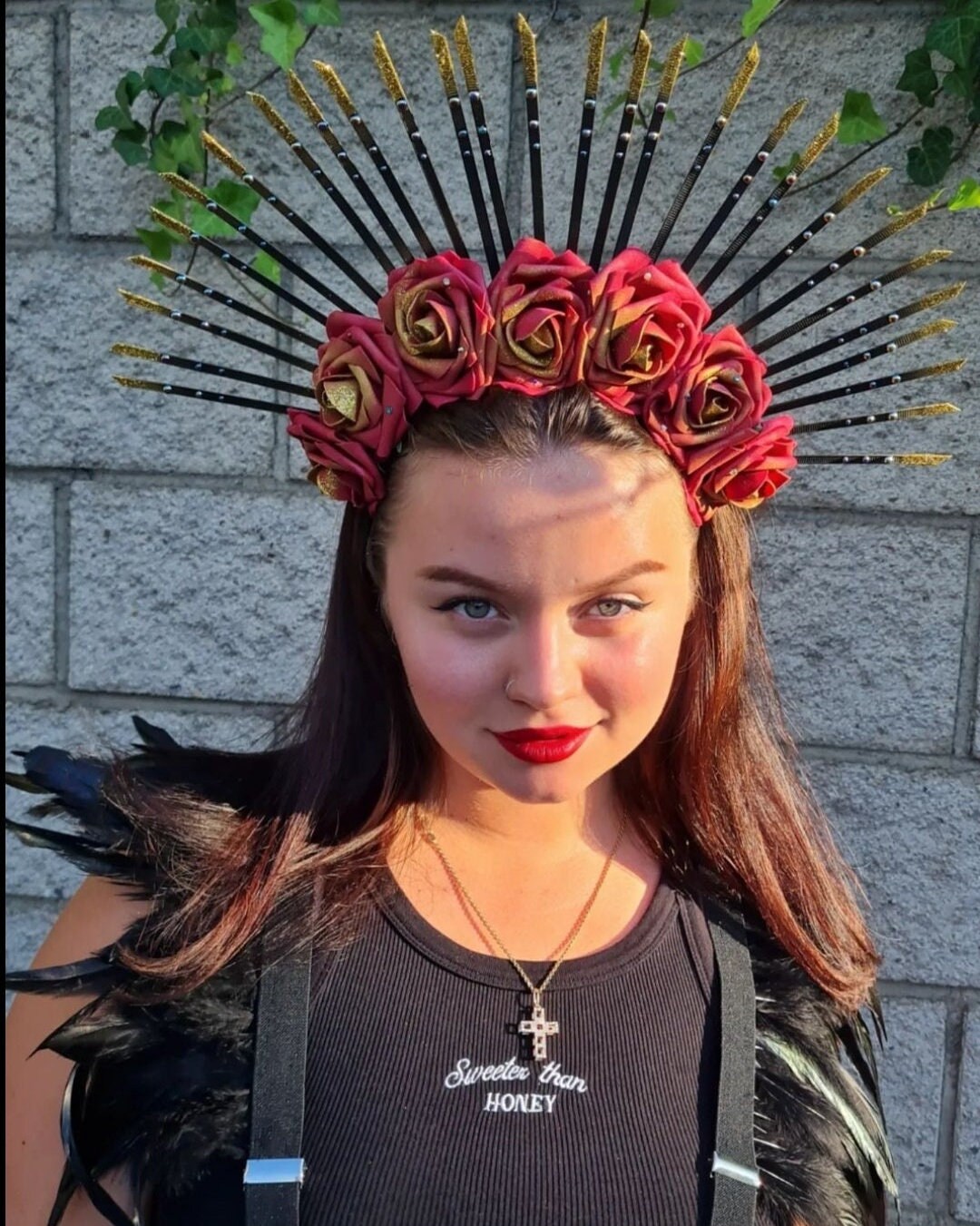 Flower Halo Crown, Festival Headpiece, Rose Headband, Black Headdress ...