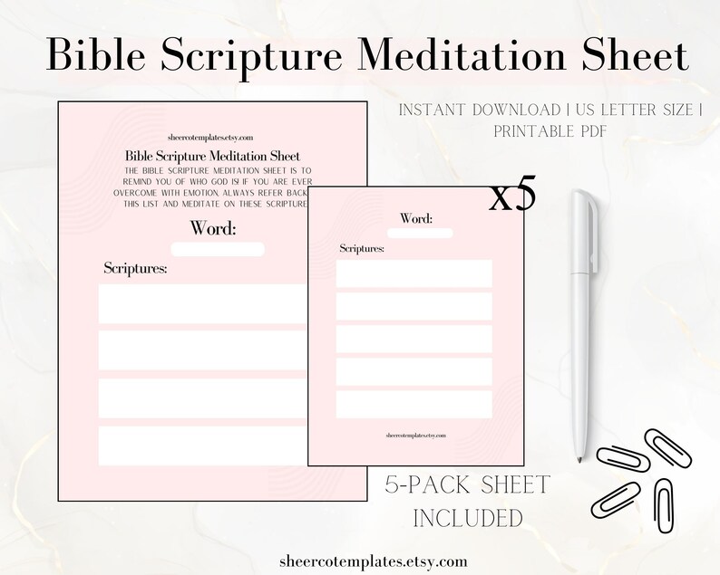 Bible Study Scripture Meditation Sheet Word Meditation Printable PDF - Etsy