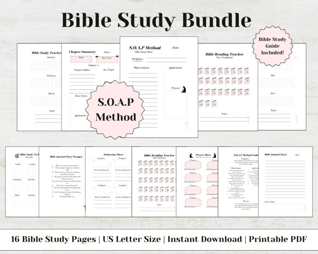 16 Page Bible Study Bundle, SOAP Method, Bible Study Journal Pages, PDF ...