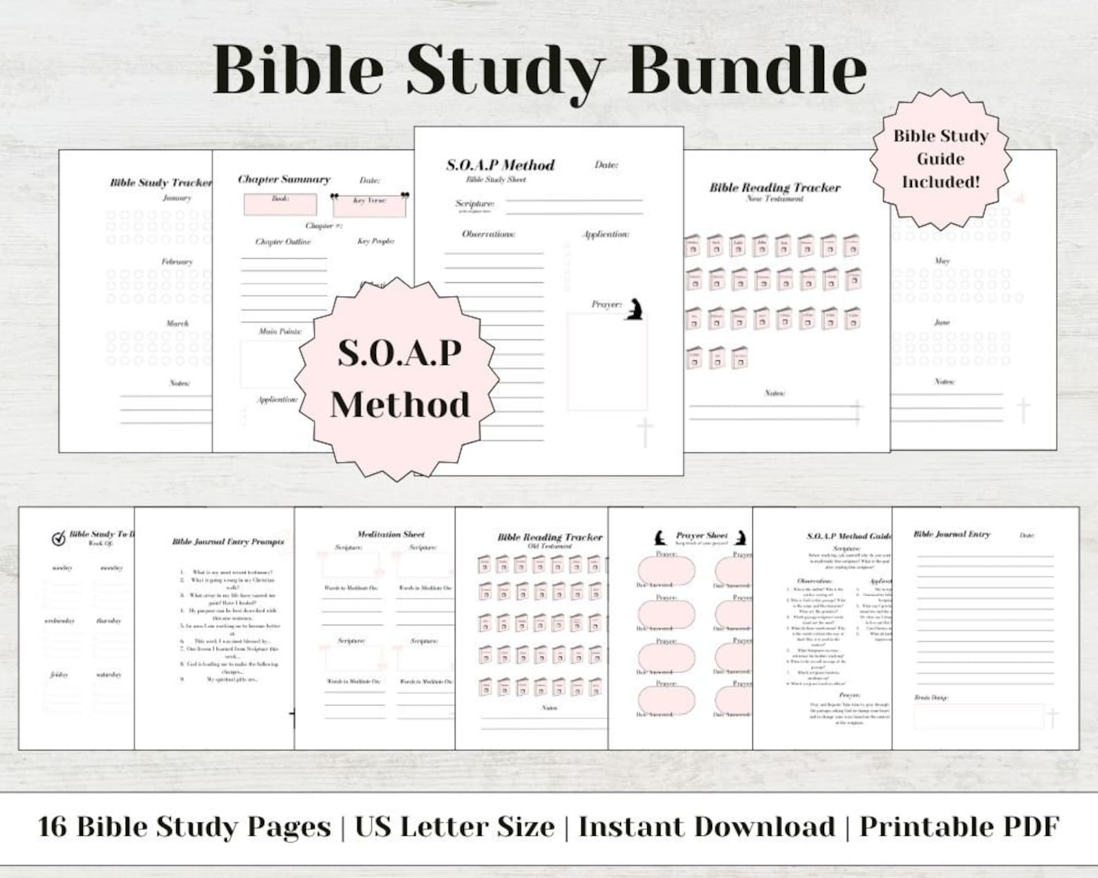 16 Page Bible Study Bundle, SOAP Method, Bible Study Journal Pages, PDF ...