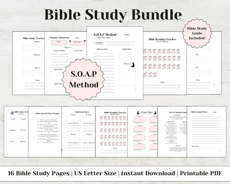 16 Page Bible Study Bundle, SOAP Method, Bible Study Journal Pages, PDF ...