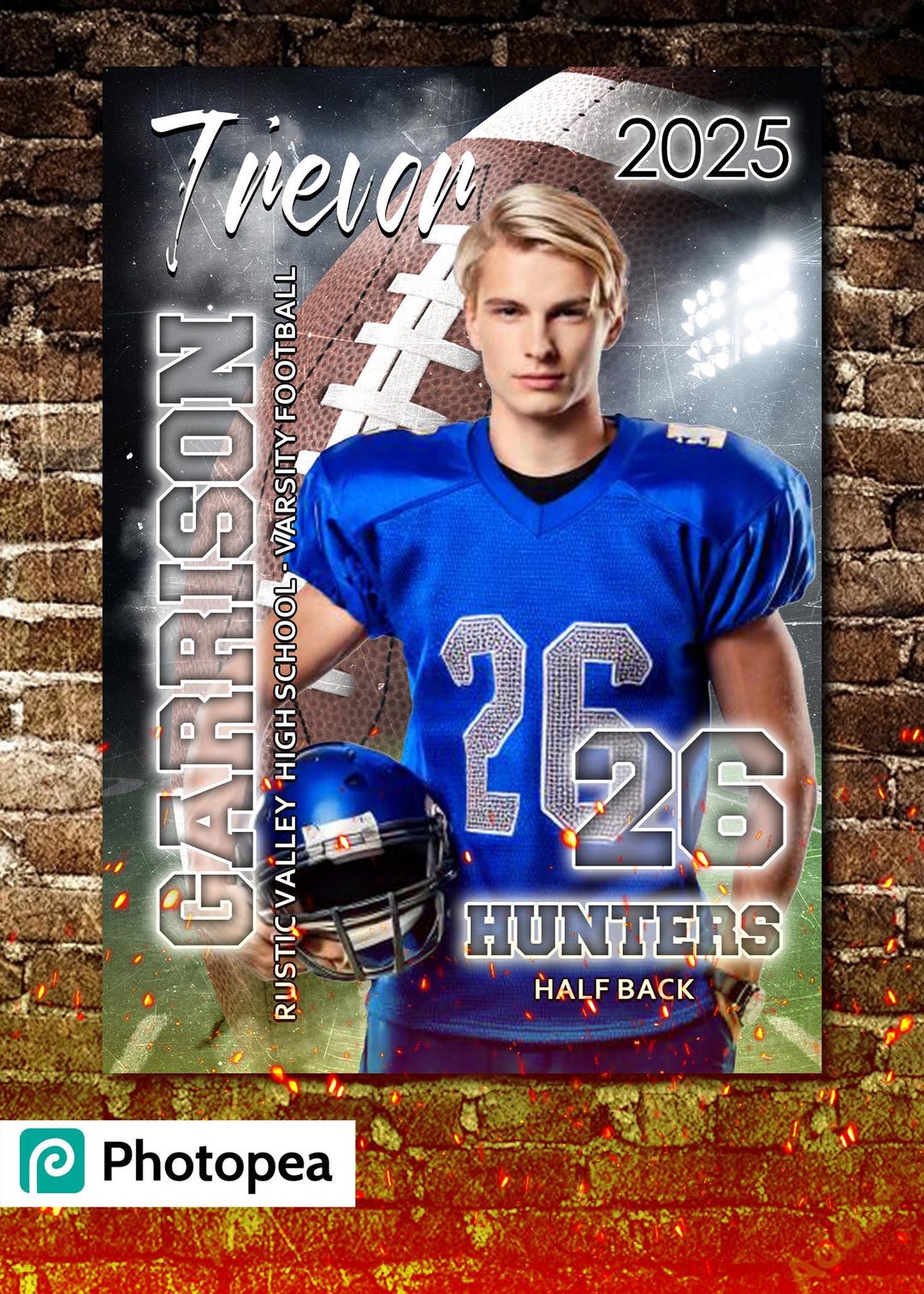 Football Poster Template Custom DIY Athlete Student Family High School ...