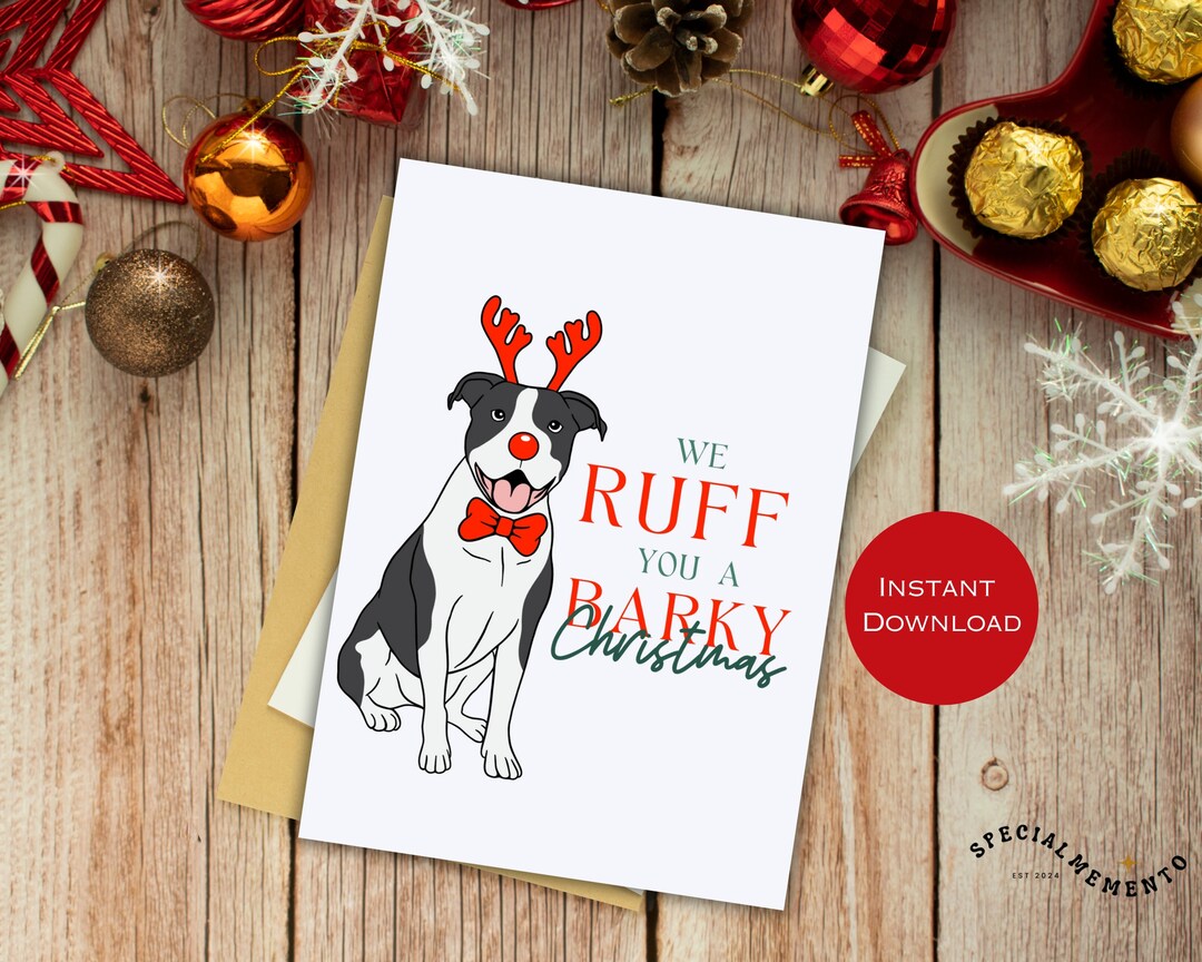 Pet-themed Christmas Card Printable Pitbull Christmas Card Cute Dog ...
