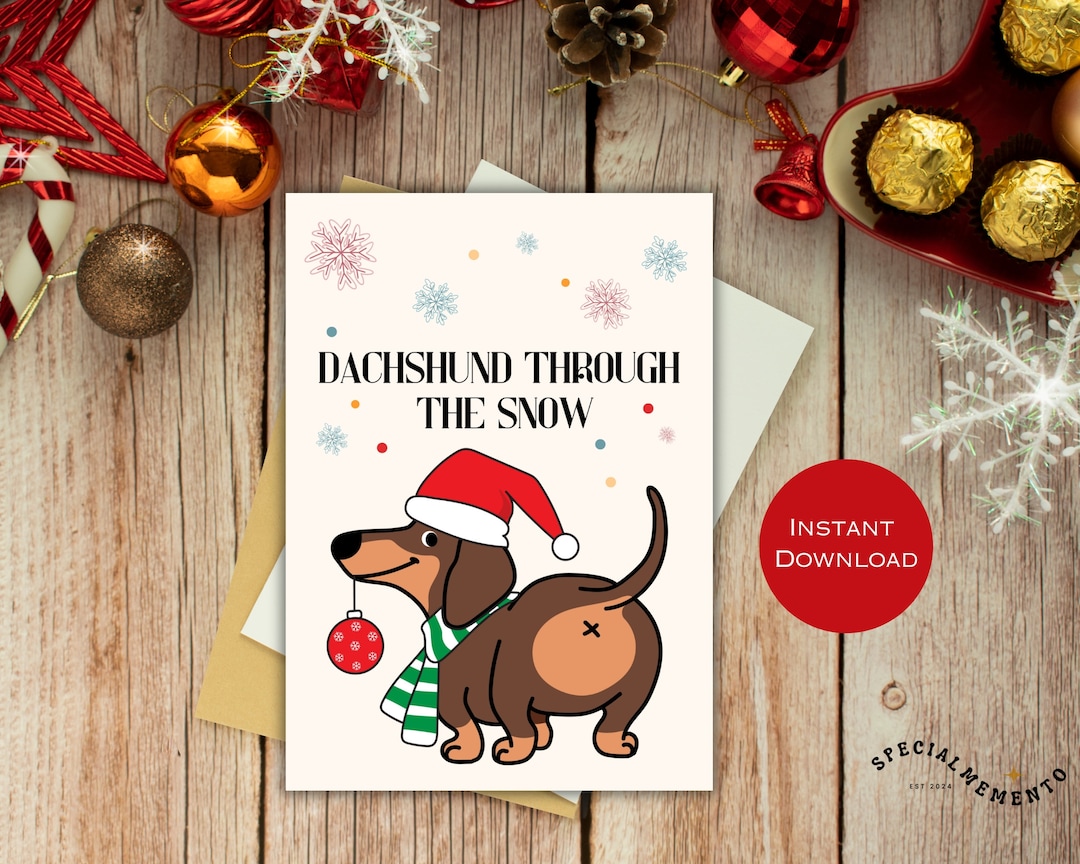 Pet-themed Christmas Card Printable Daschund Christmas Card Cute Dog ...