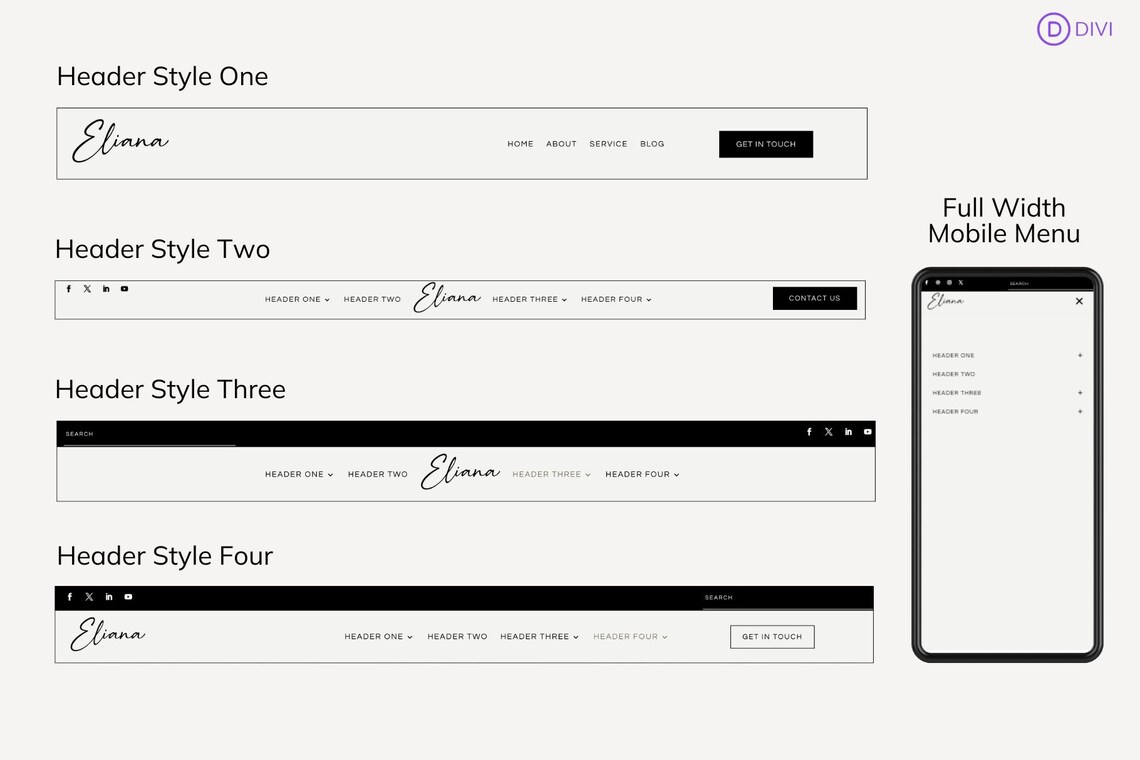Divi Theme Header Layout Templates | Divi Theme Full Width Mobile Menu ...