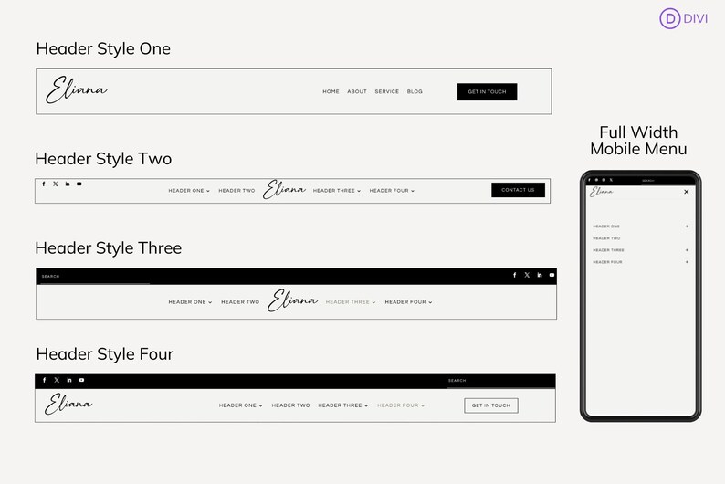 Divi Theme Header Layout Templates | Divi Theme Full Width Mobile Menu ...