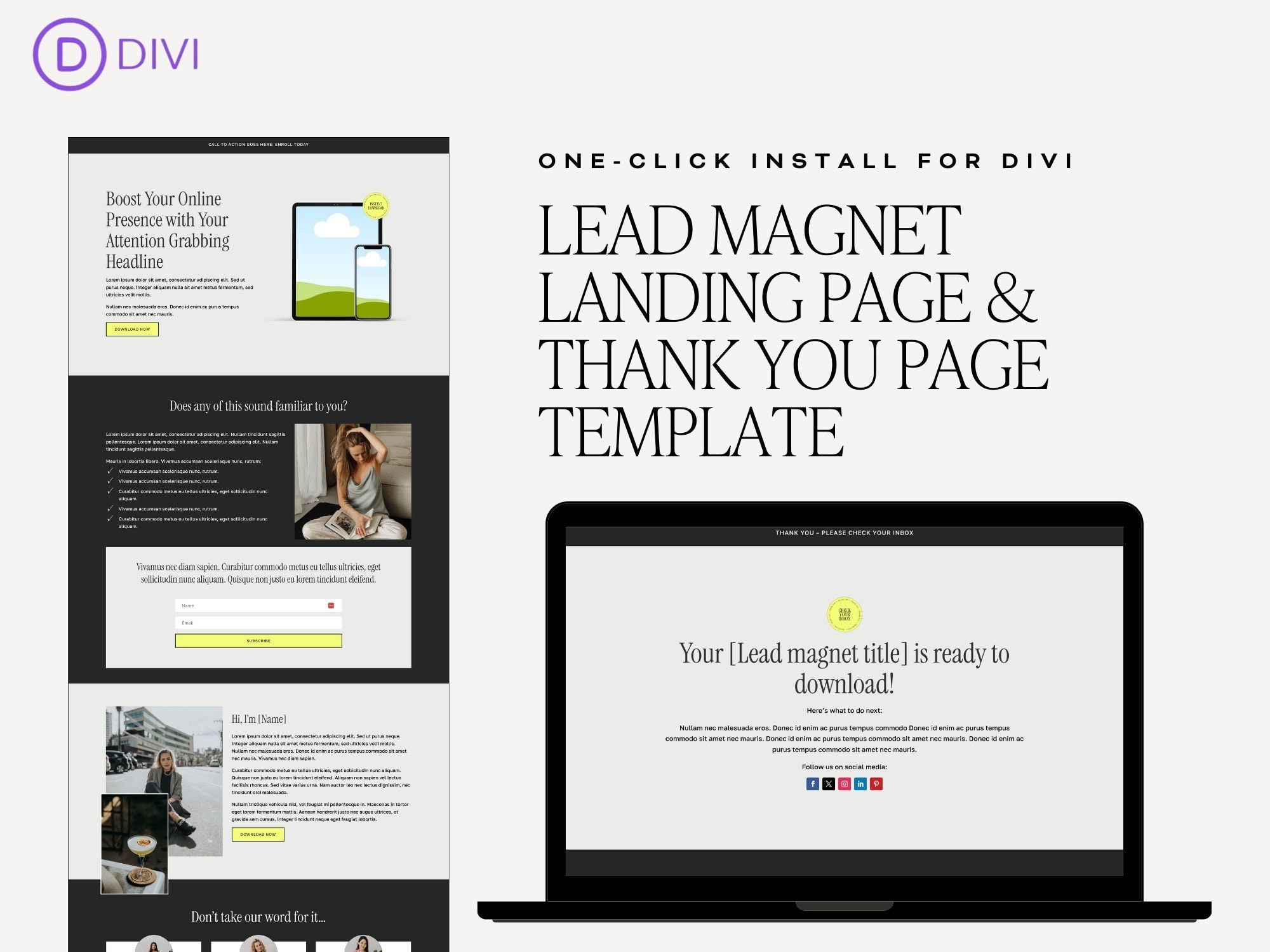 Divi Opt-in Page | Lead Magnet Page Template for Divi Theme & Wordpress ...