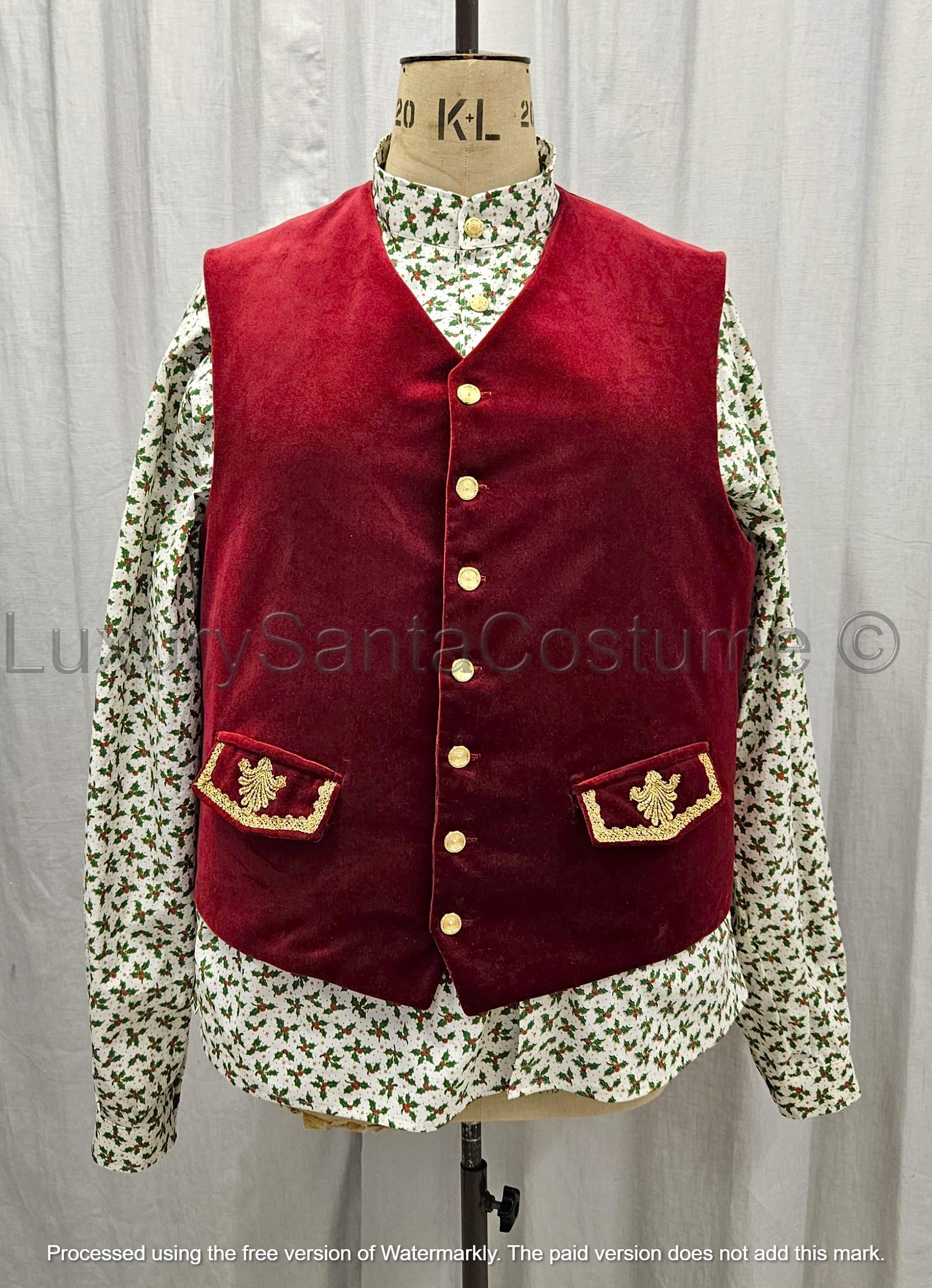 Santa Waistcoat/vest Handmade in Deluxe Ruby Red Velvet With 2 Gold Motif Detail Real Flap ...