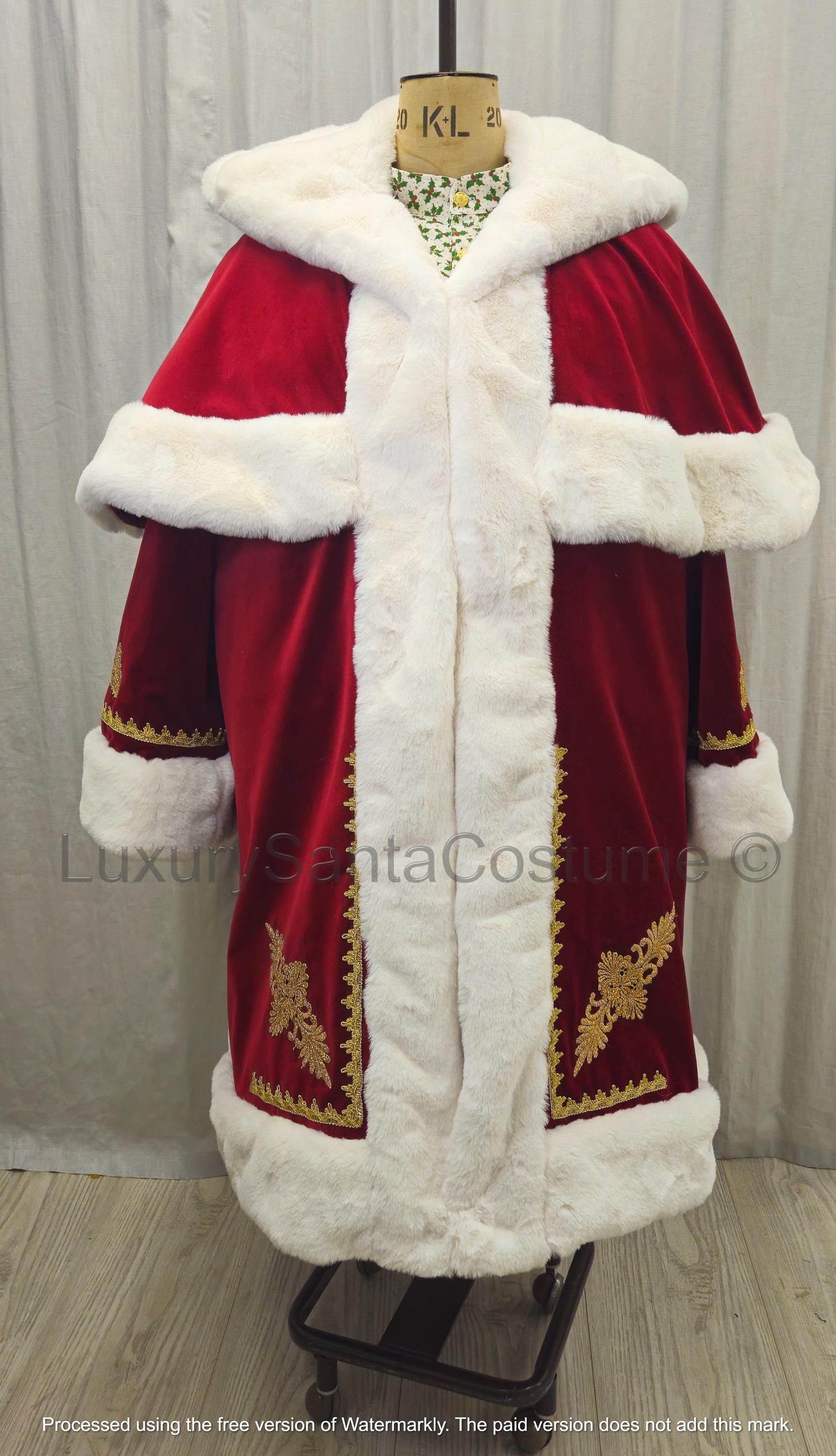 Deluxe Velvet Santa Robe, Faux Fur Trim, Gold Motif Detail, Ruby Red - Etsy