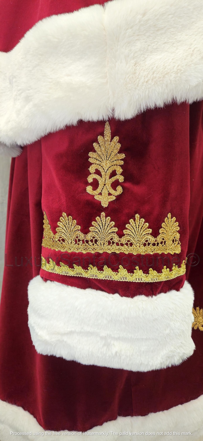 Deluxe Velvet Santa Robe, Faux Fur Trim, Gold Motif Detail, Ruby Red - Etsy