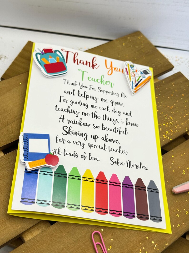 Personalized Teacher Thank You Card: Appreciation Gift - Etsy