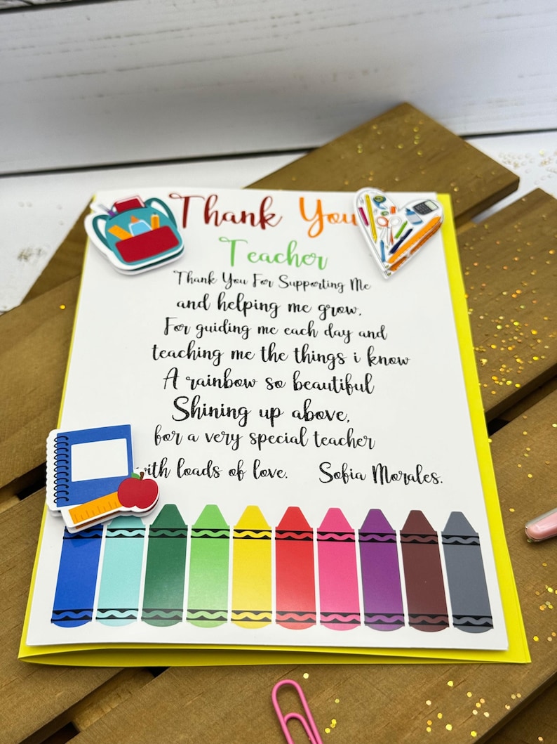 Personalized Teacher Thank You Card: Appreciation Gift - Etsy