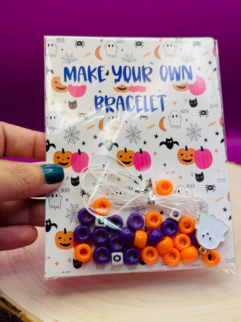 Halloween DIY Kit, Craft Activity for Kids, Stretchy Bracelet Craft Kit ...