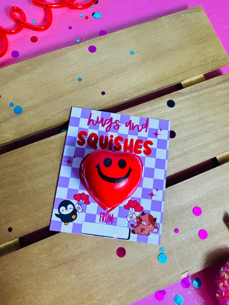Squishy Heart Valentine's Card - Kids Classroom Exchange Favors - Etsy