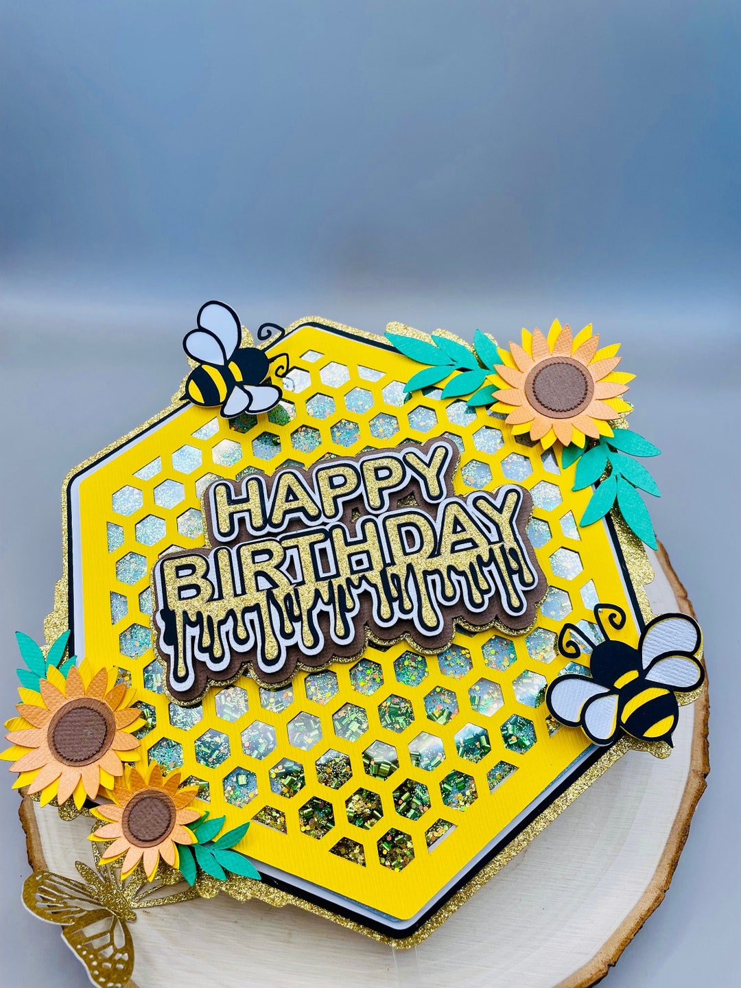 Sunflower Bee Cake Topper: Rustic Floral Birthday Party Decoration - Etsy