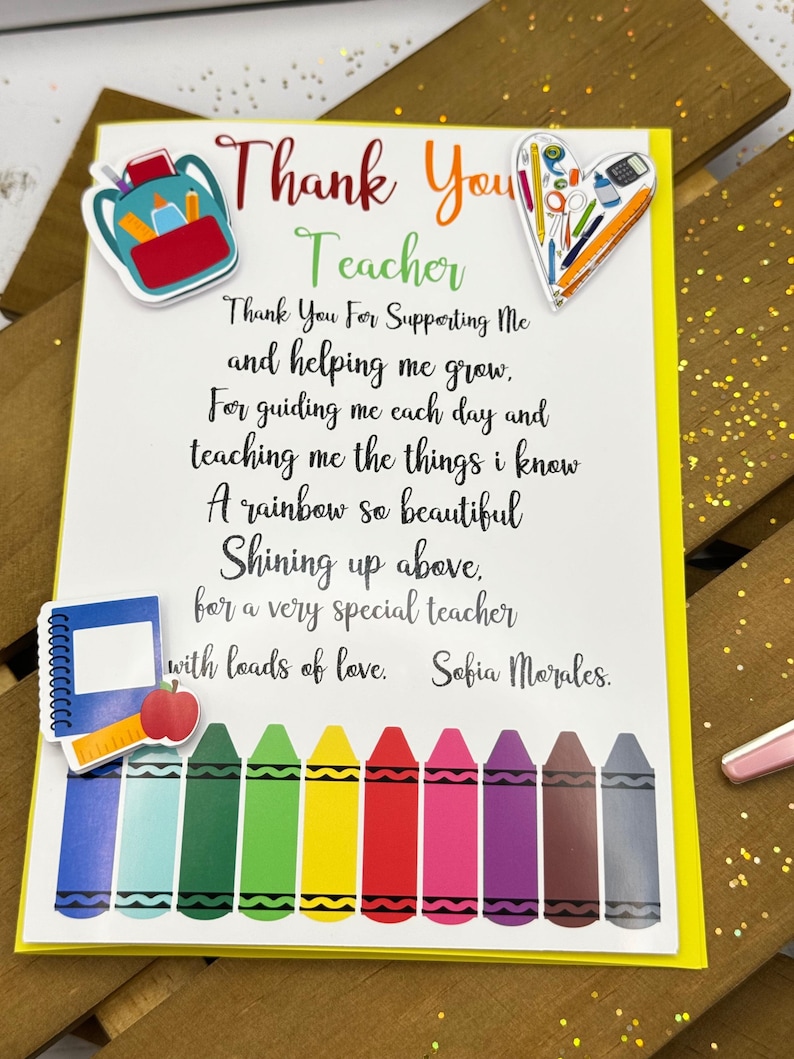 Personalized Teacher Thank You Card: Appreciation Gift - Etsy