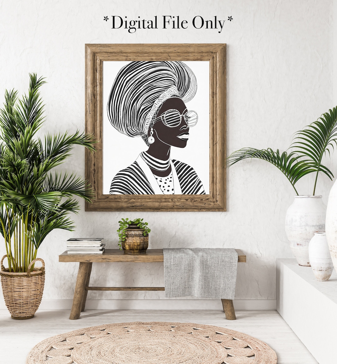 African Woman Wearing Head Wrap Portrait Art; Digital Download Graphic ...