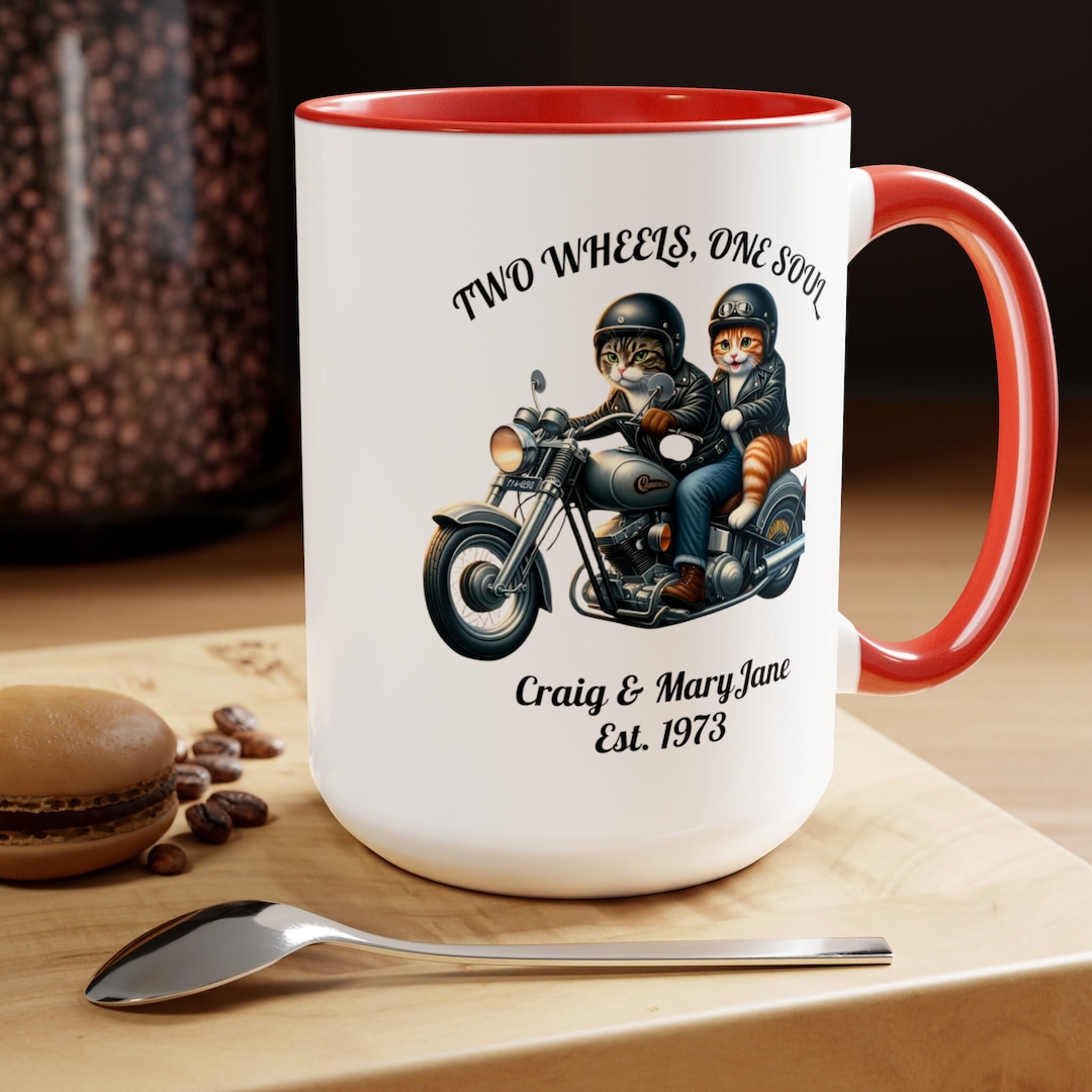 Personalized Cat Mug, Custom Mug, Two Wheels One Soul Cat Cup, Couples ...