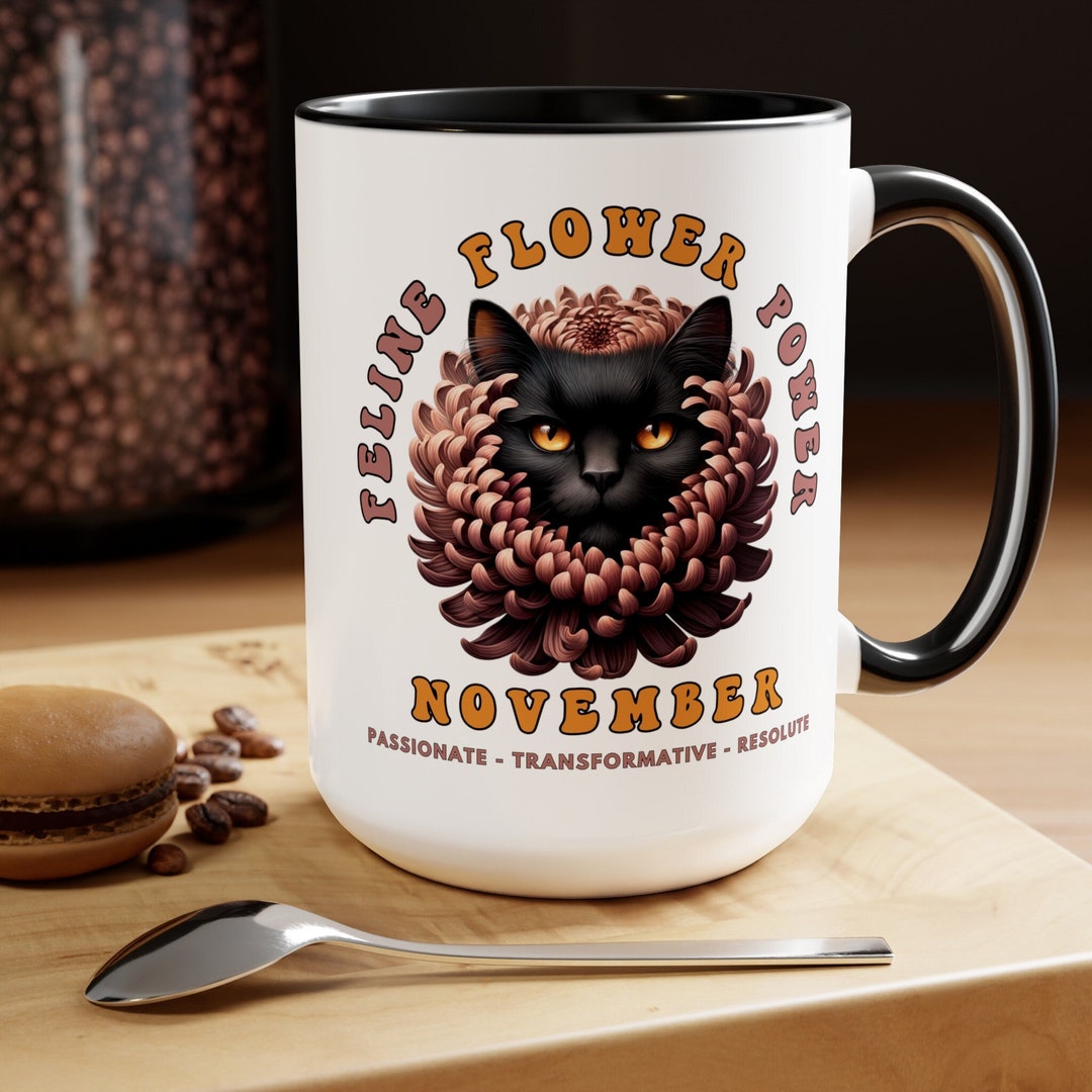 November Birth Month Flower Mug, Cat Flower Coffee Mug 15oz, Wildflower ...