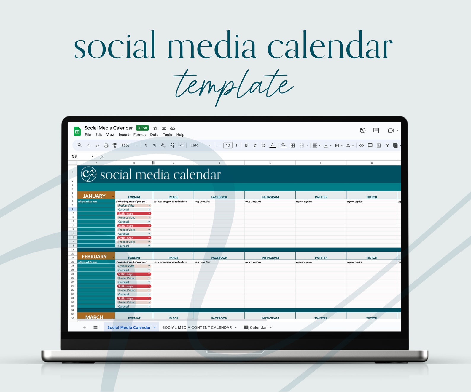 Social Media Calendar Template, Social Media Content Planner, Marketing ...
