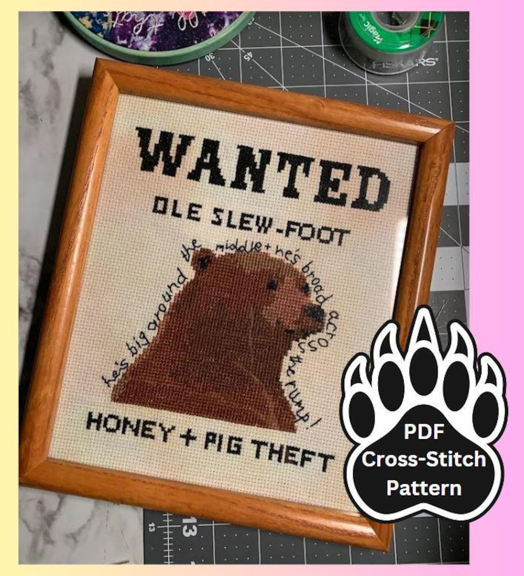 Ole Slewfoot Bear Wanted Poster Cross Stitch | Billy Strings | PATTERN ...