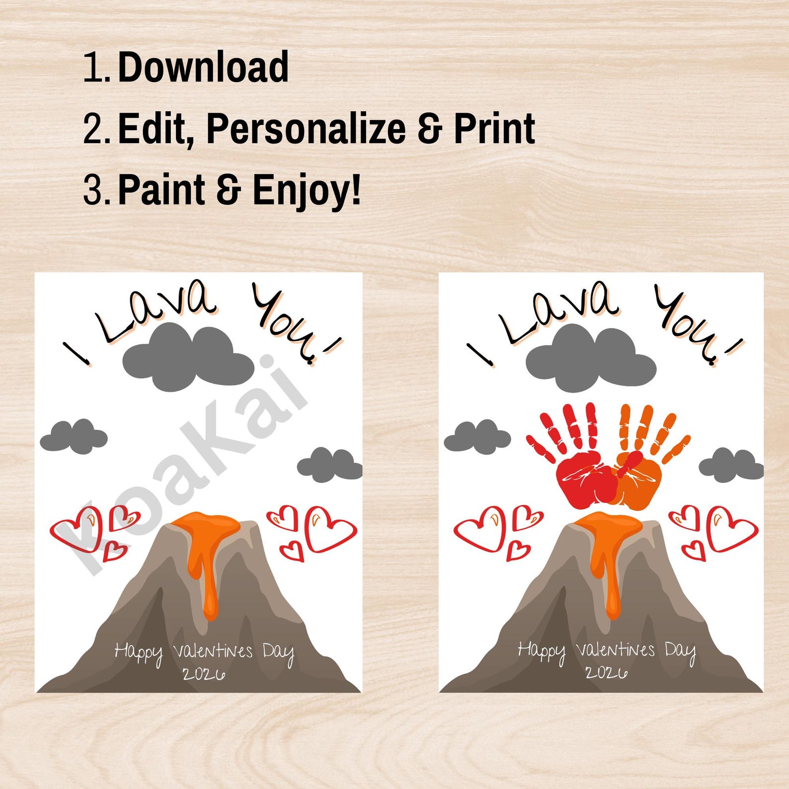 I Lava You Handprint Valentine Printable Editable Canva Volcano Craft ...