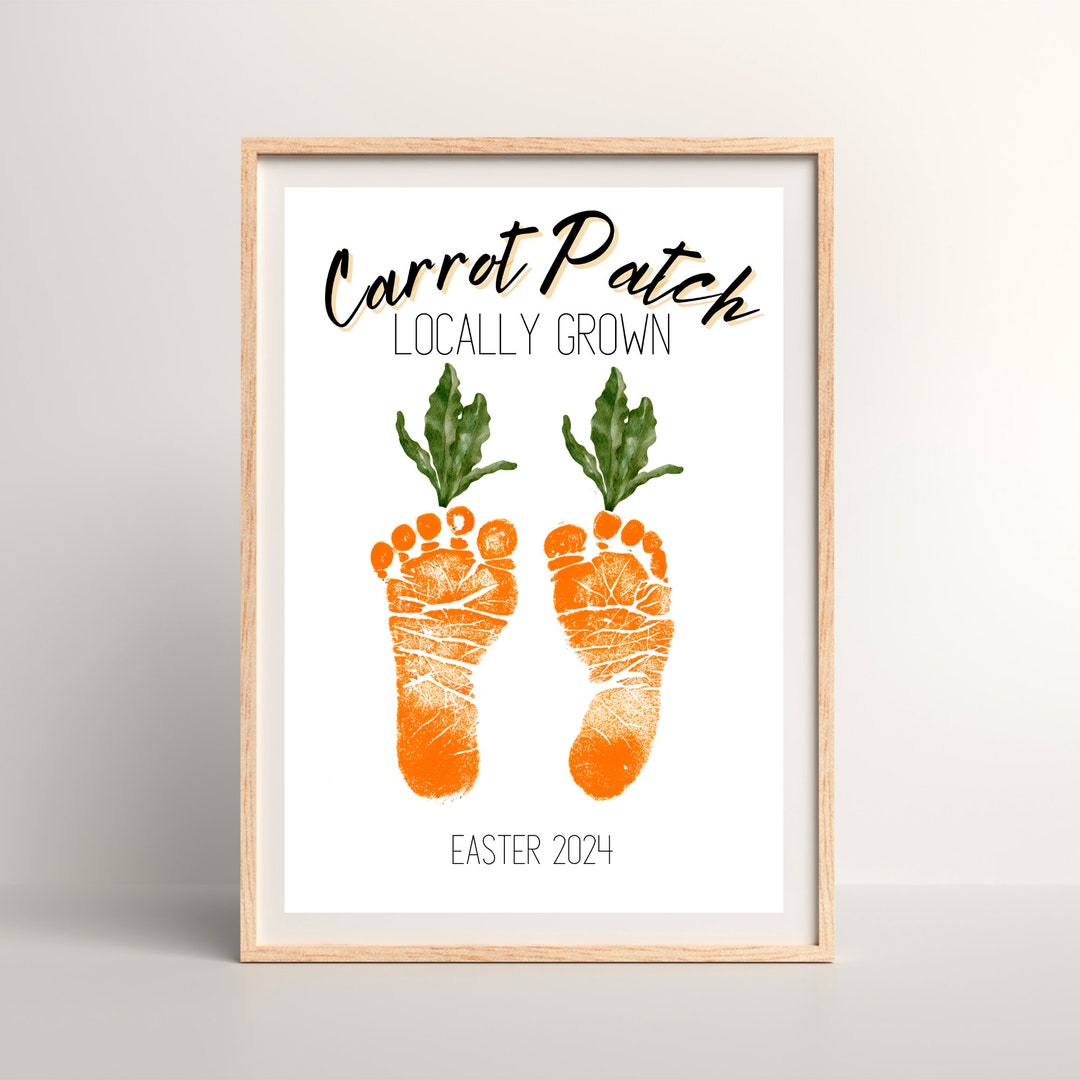 Easter Toddler Craft Footprint Art Carrots Printable DIY Baby Footprint ...