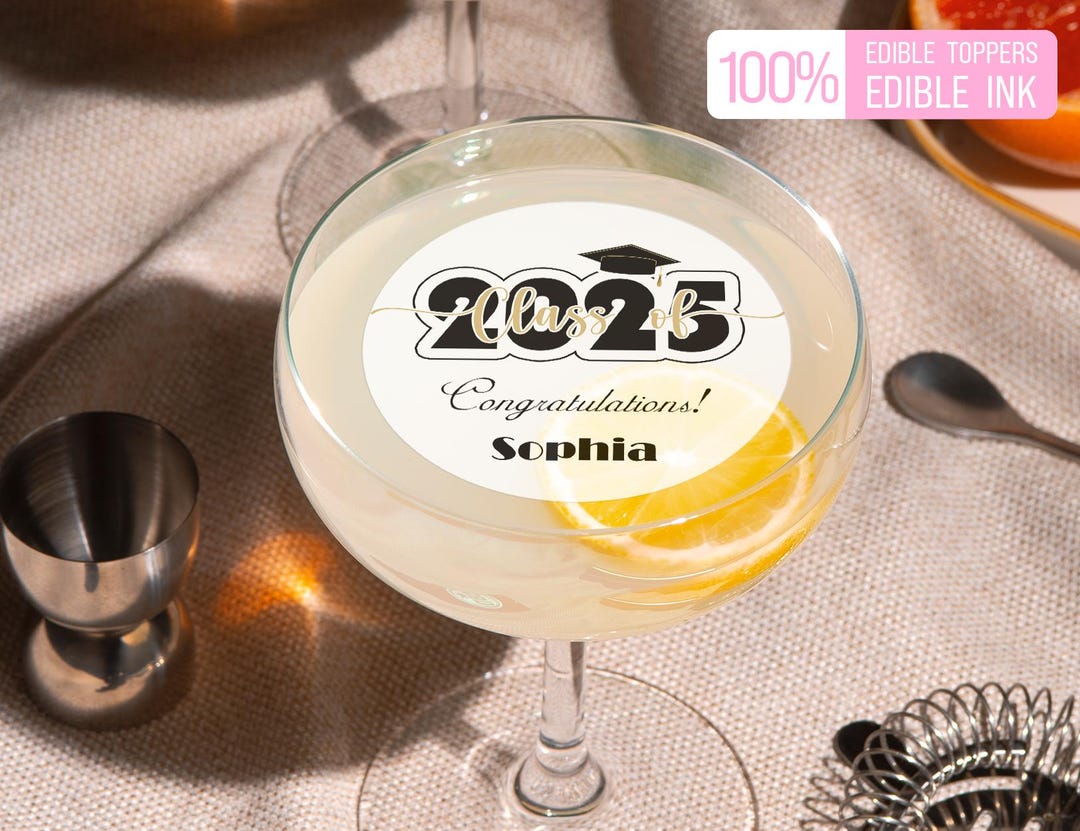 EDIBLE Graduation Cocktail Garnishes/ Personalized Class of 2025 Drink ...