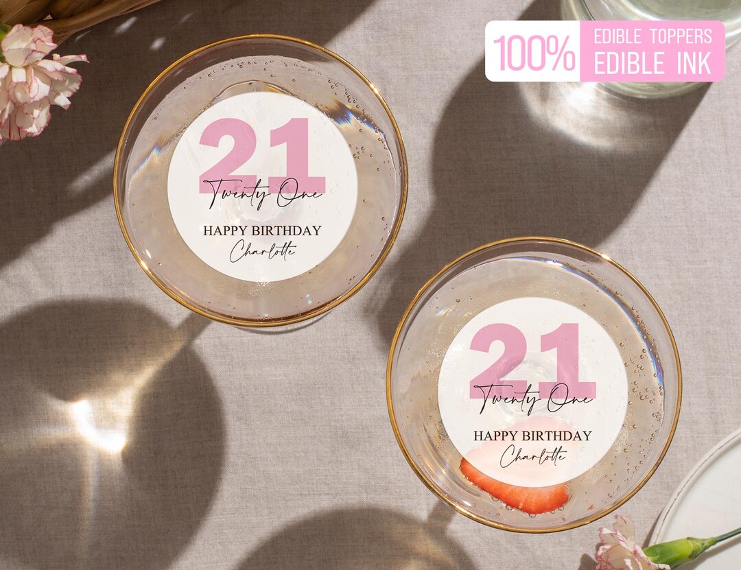 Edible 21st Birthday Cocktail Toppers, 21st Happy Birthday Drink Topper ...