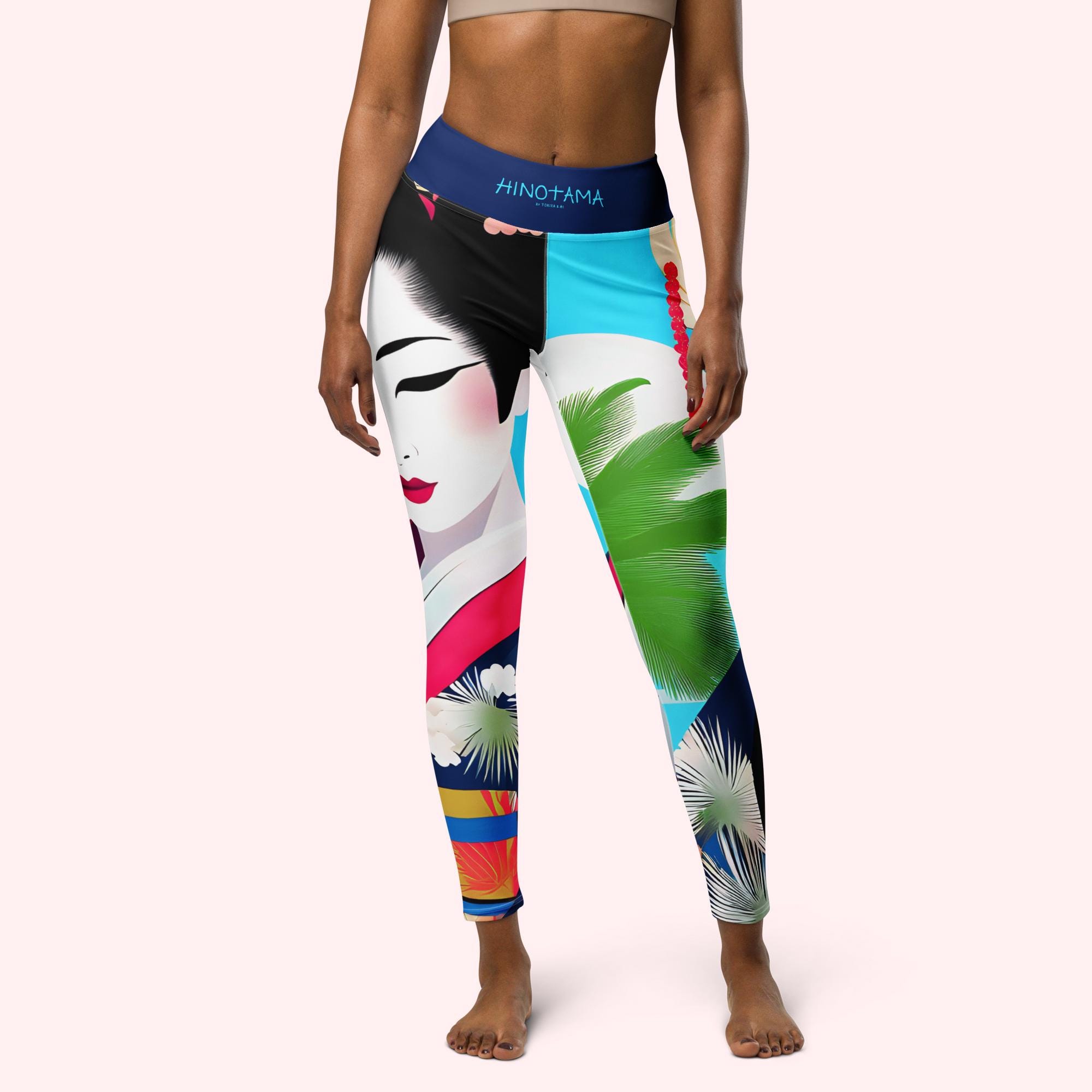 Geisha Yoga Leggings, Tropical, Palm Trees, Sun Warrior, Japanese, Art ...