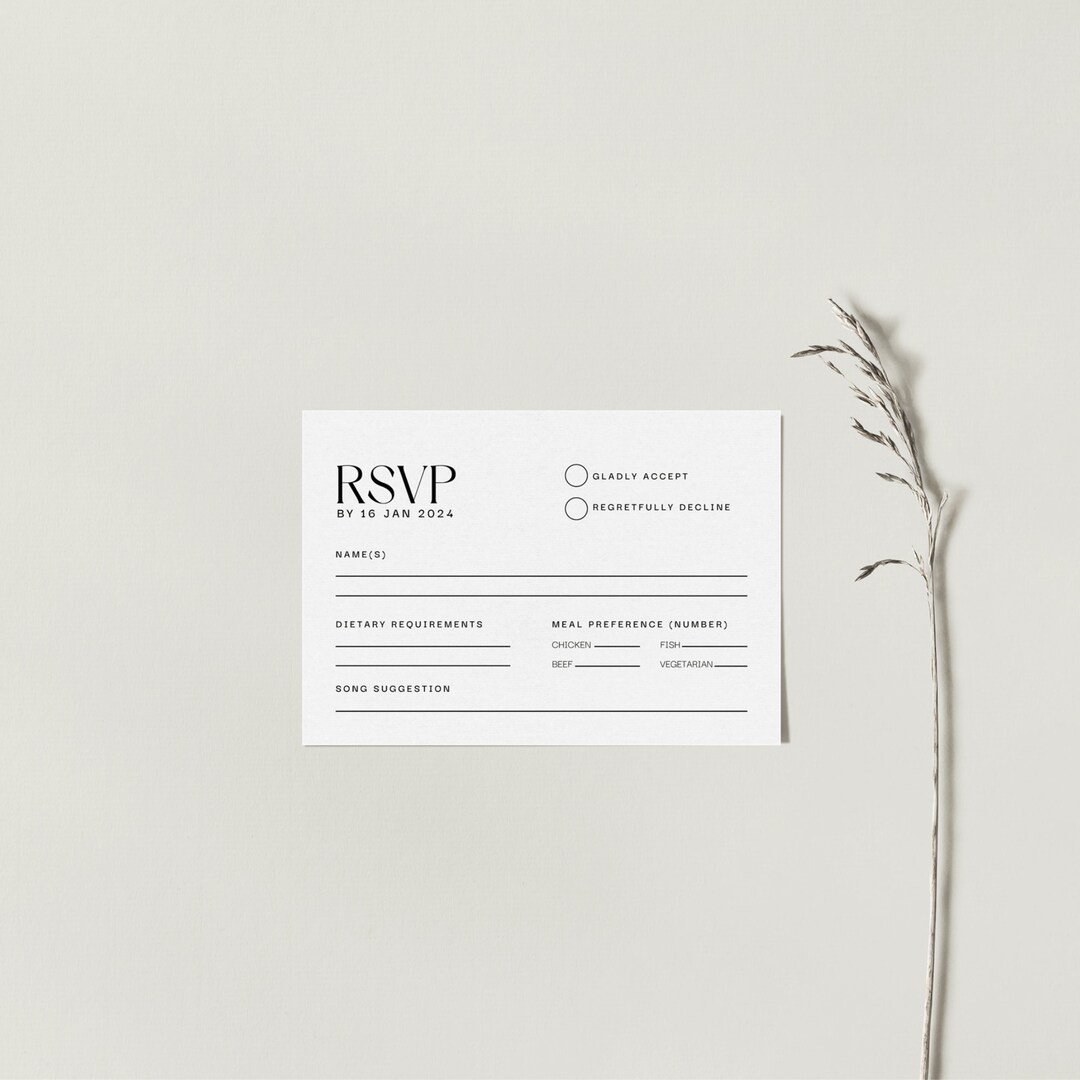 Minimal RSVP Card, Minimalist Wedding Response, Wedding Insert ...