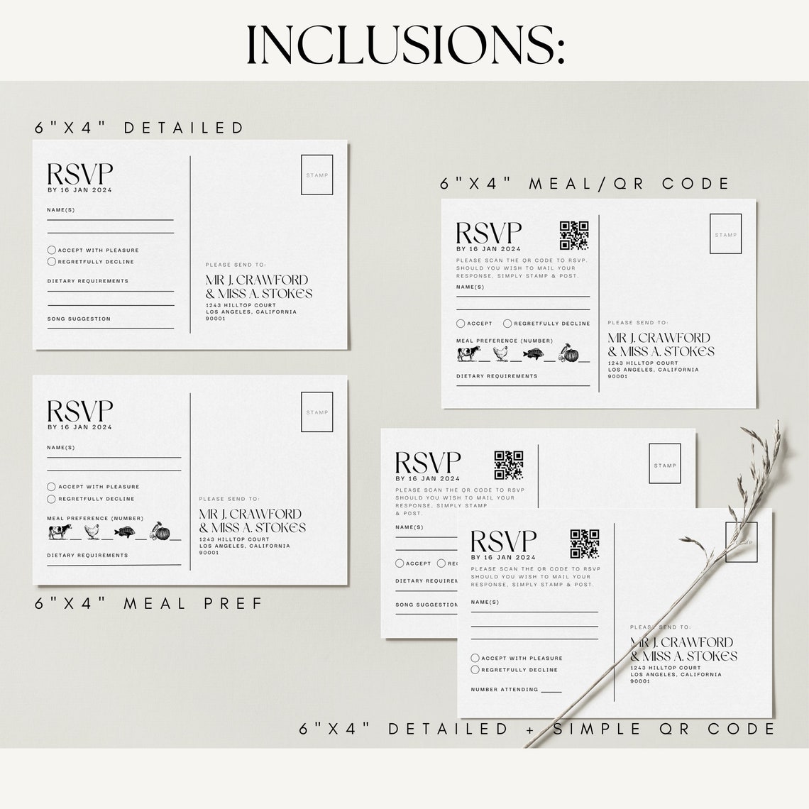 Minimal Wedding Meal Preference QR Code RSVP Postcard, Printable ...