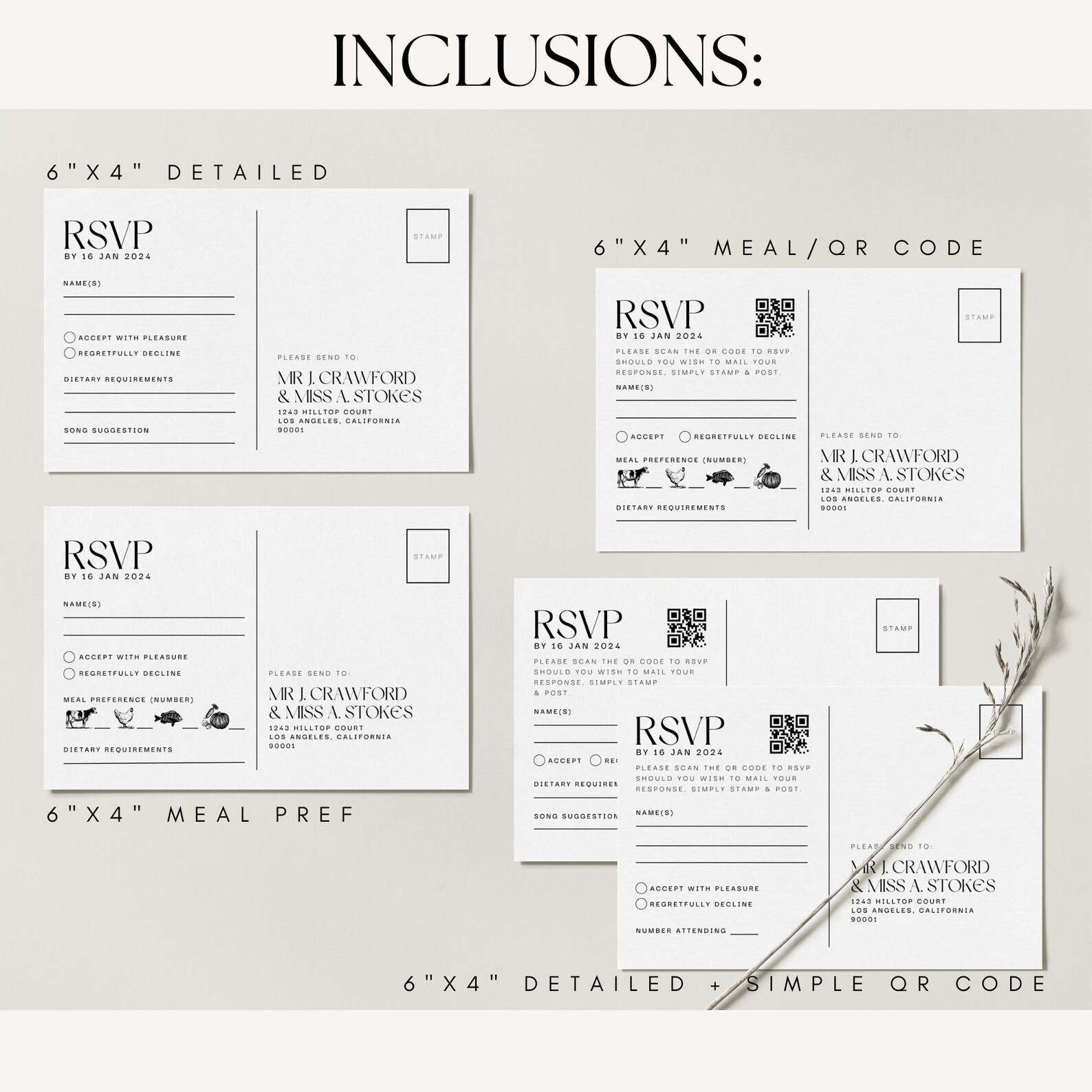 Minimal Wedding Meal Preference QR Code RSVP Postcard, Printable ...