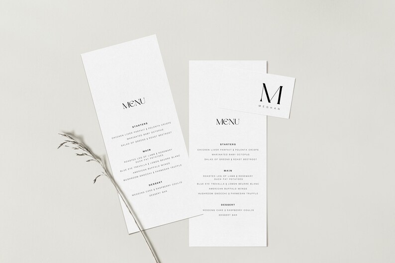 Minimalist Wedding Menu Template: Modern Printable Food Card (digital ...