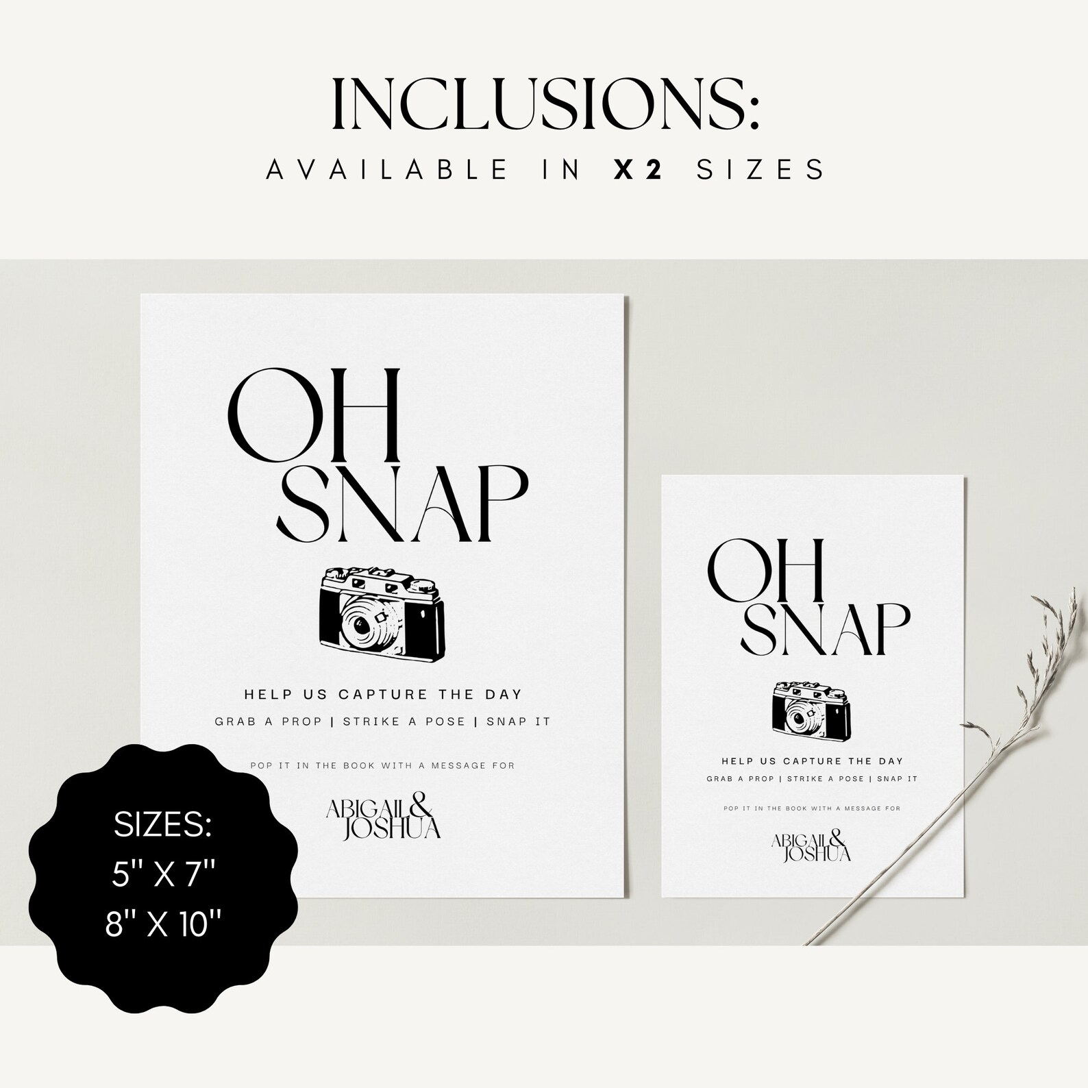 Wedding Photo Guest Book Sign, Capture the Day Sign Template, Oh Snap ...
