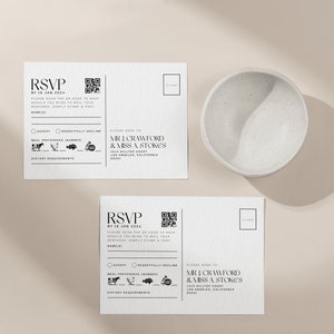 Minimal Wedding Meal Preference QR Code RSVP Postcard, Printable ...