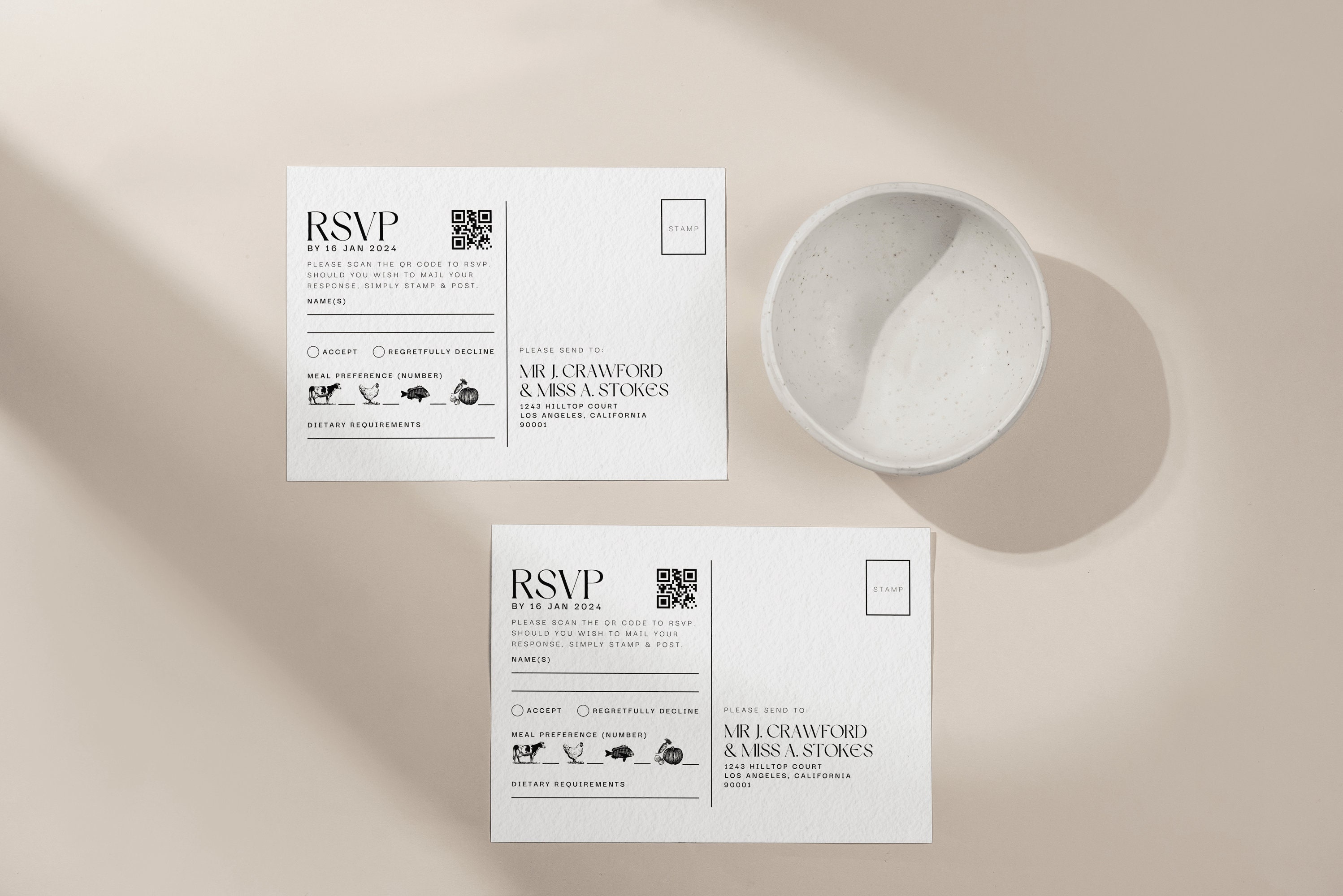 Minimal Wedding Meal Preference QR Code RSVP Postcard, Printable ...