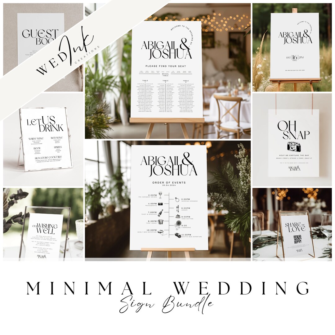 Minimal Wedding Sign Bundle, Printable Wedding Sign Templates, DIY ...