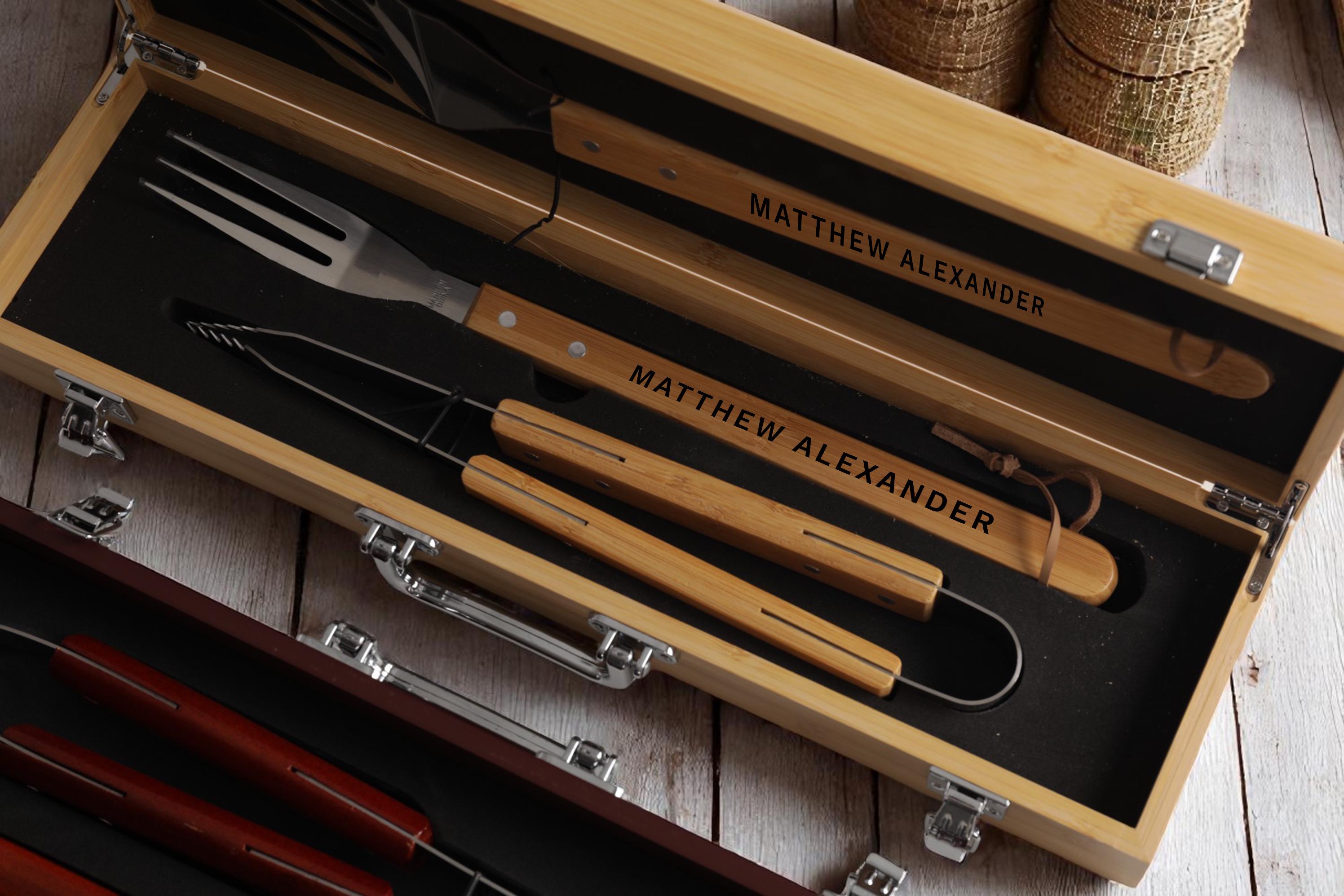 Engraved Handle BBQ Set, Personalized Barbeque Tool Set, Custom Grill ...